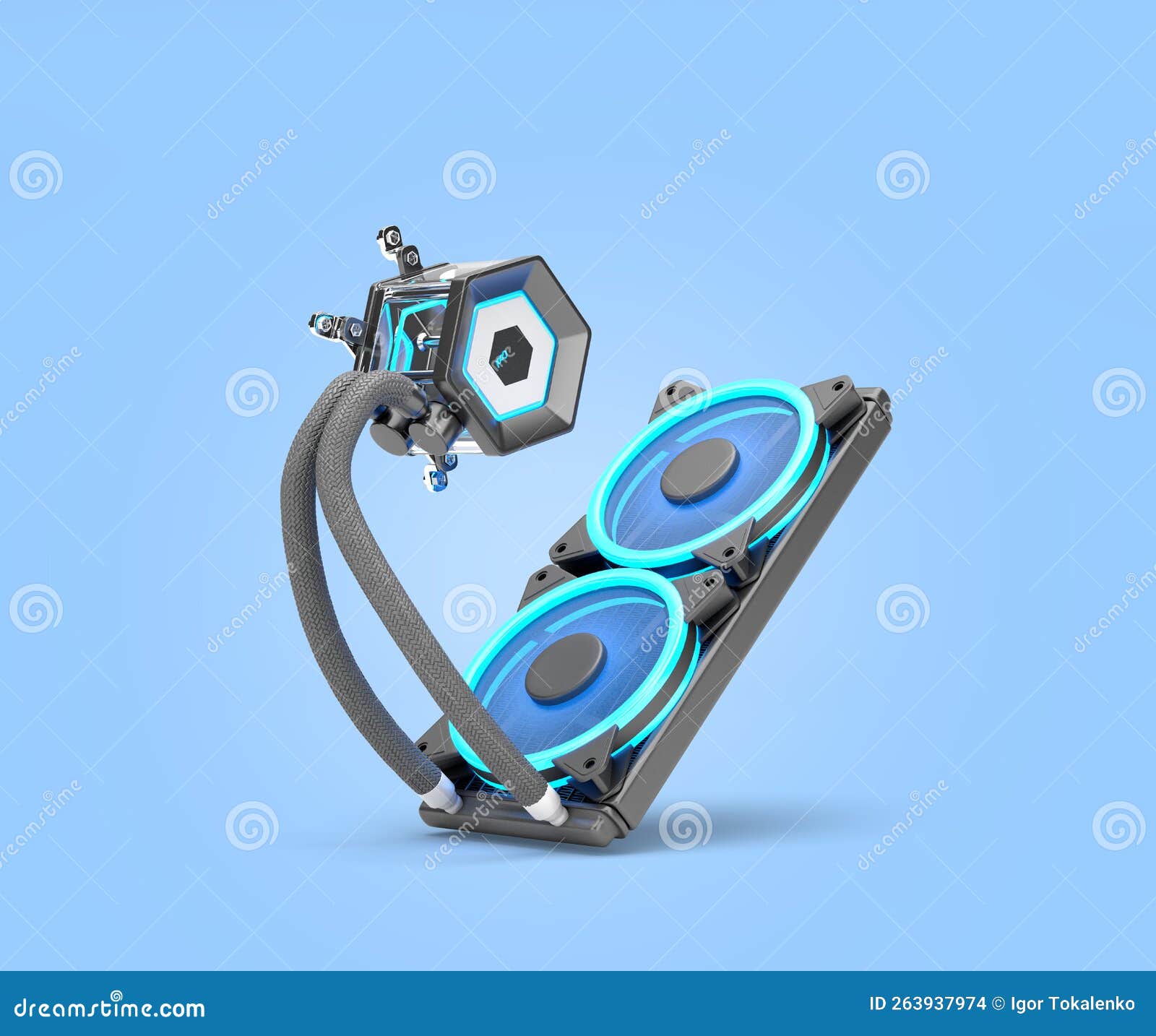 High Performance Desktop PC and Cooling System 3d Render on Blue Stock ...