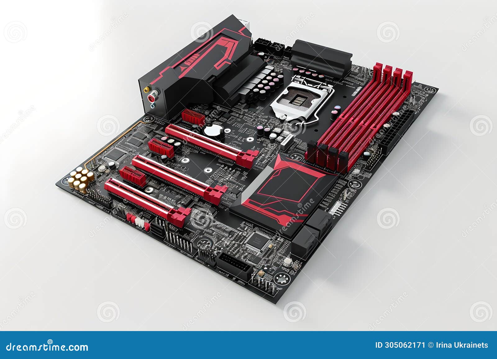 High-performance Gaming Motherboard in Red and Black. Technical and ...