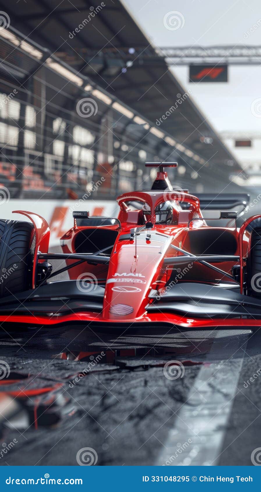High-performance Red Formula One Car Positioned on a Race Track, Ready ...