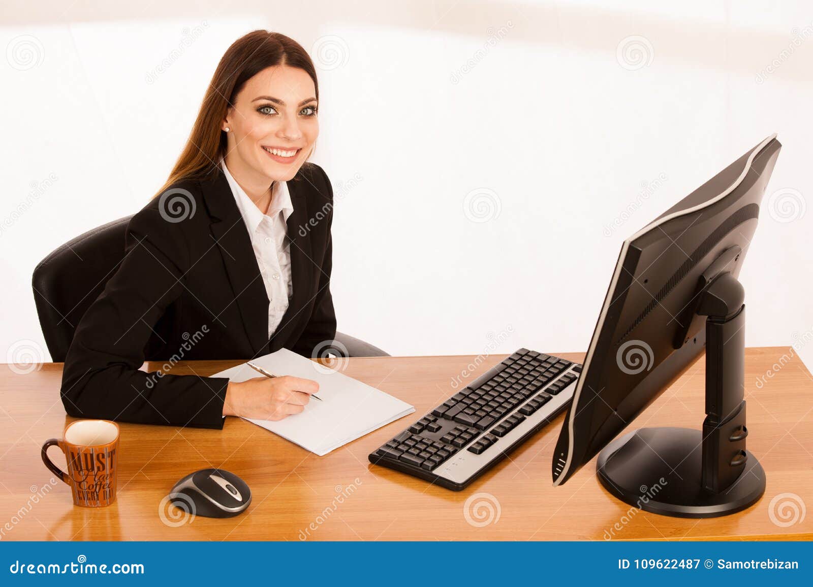 High Perspective View of Business Woman Working in Office Stock Image ...