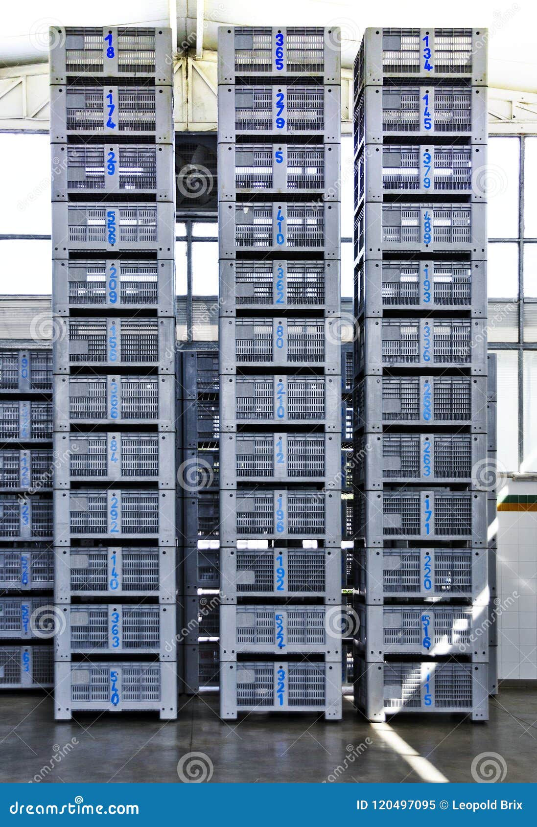 High piles of gray crates stock image. Image of storage - 120497095