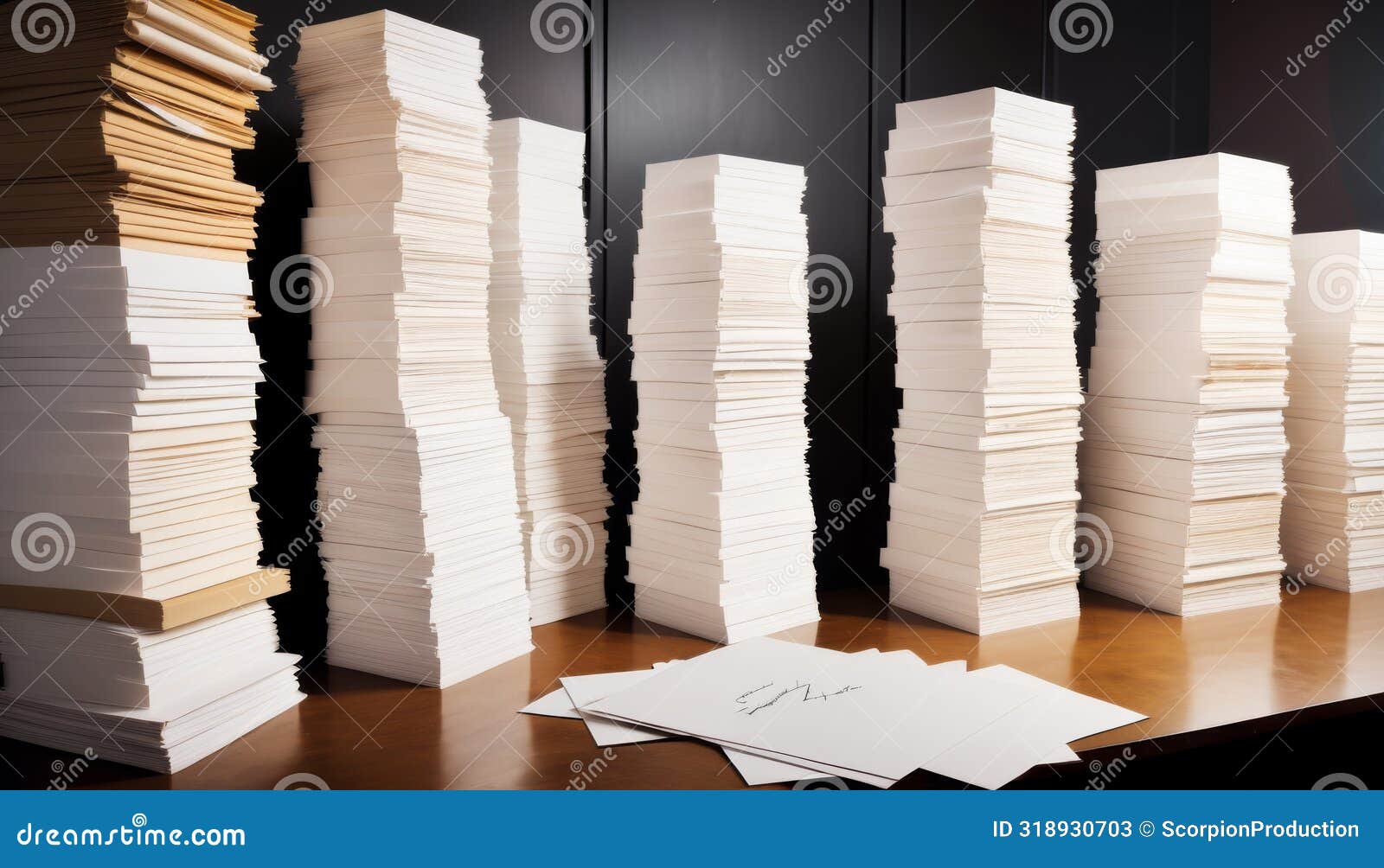 High Piles of Paperwork in a Modern Office Setting Stock Image - Image ...