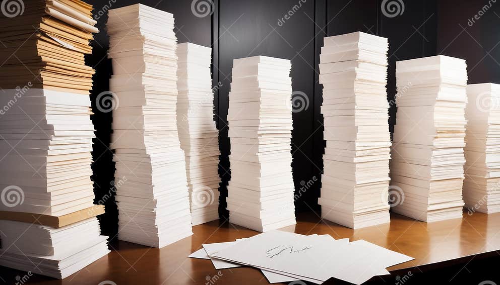 High Piles of Paperwork in a Modern Office Setting Stock Image - Image ...