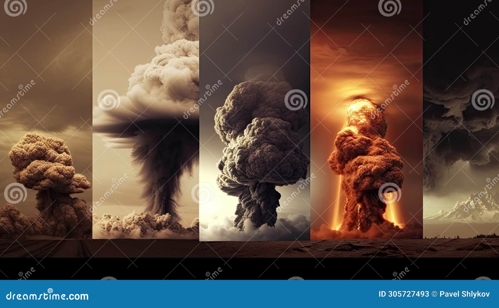 High Power Explosion of Different Types of Charge, Collage. Stock Image ...