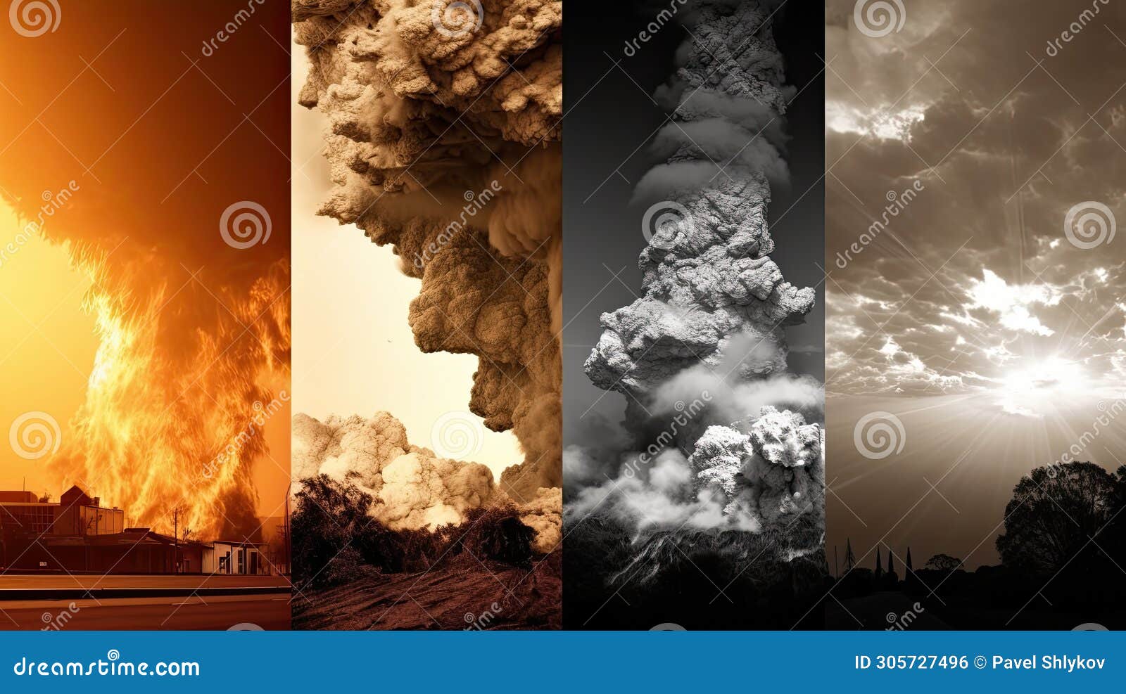 High Power Explosion of Different Types of Charge, Collage. Stock Photo ...