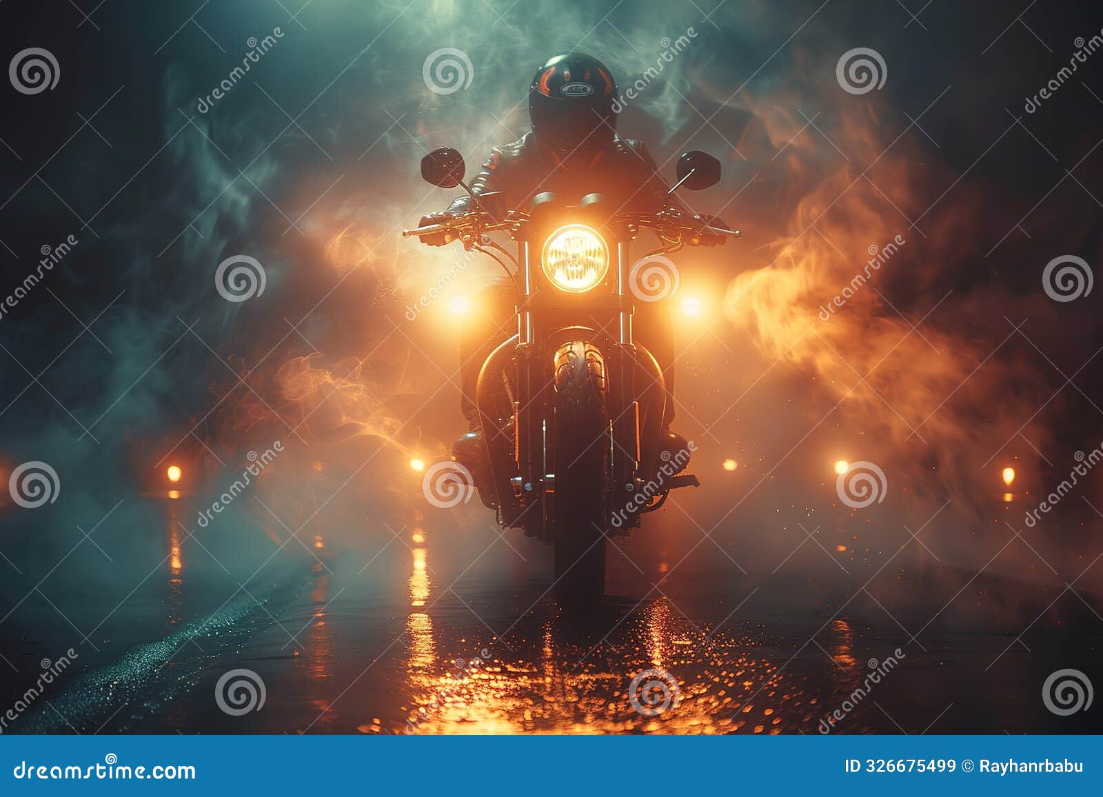 High Power Motorcycle Chopper at Night. Smoke on Background Stock ...