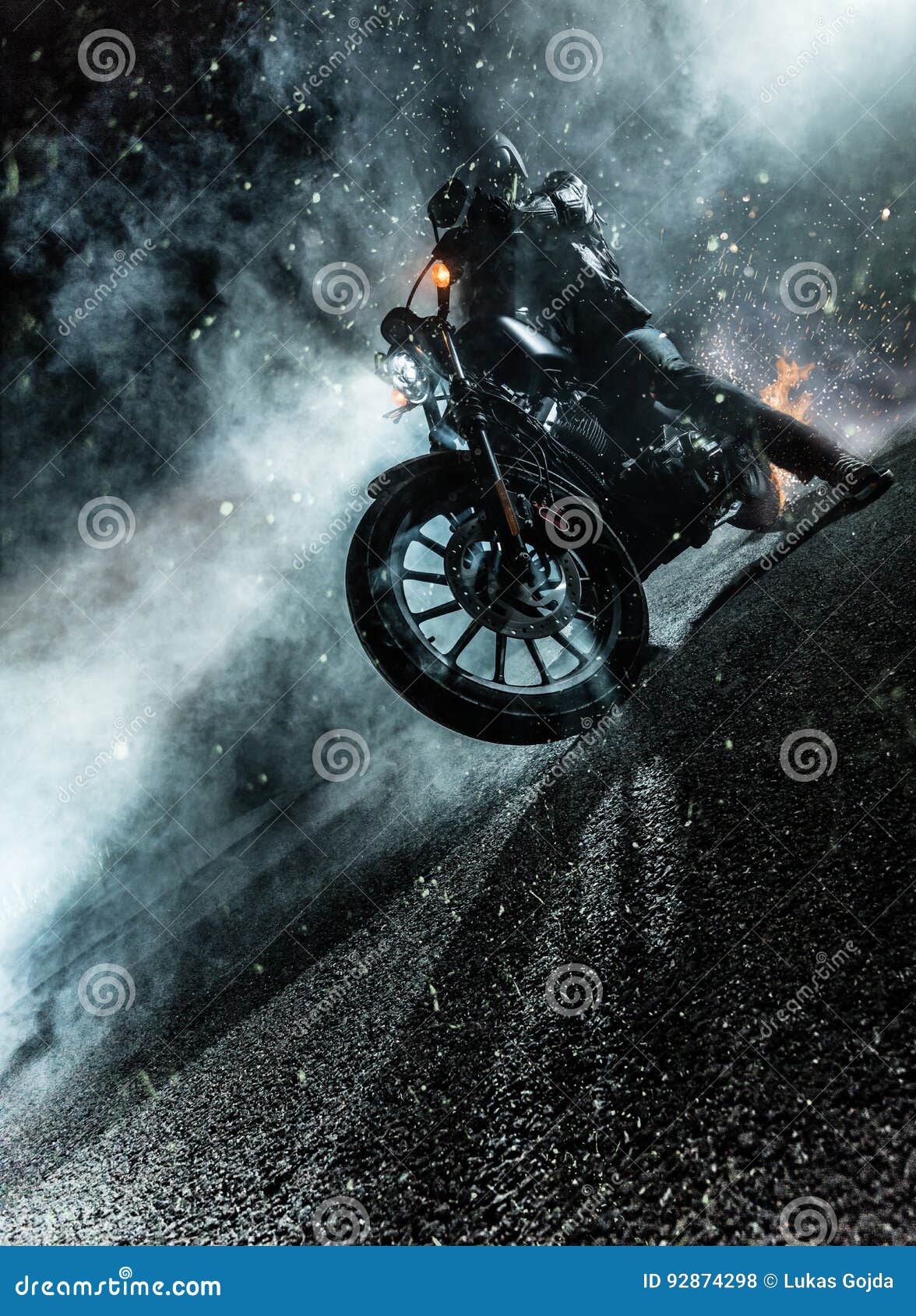 High Power Motorcycle Chopper At Night. Stock Photo - Image of closeup ...