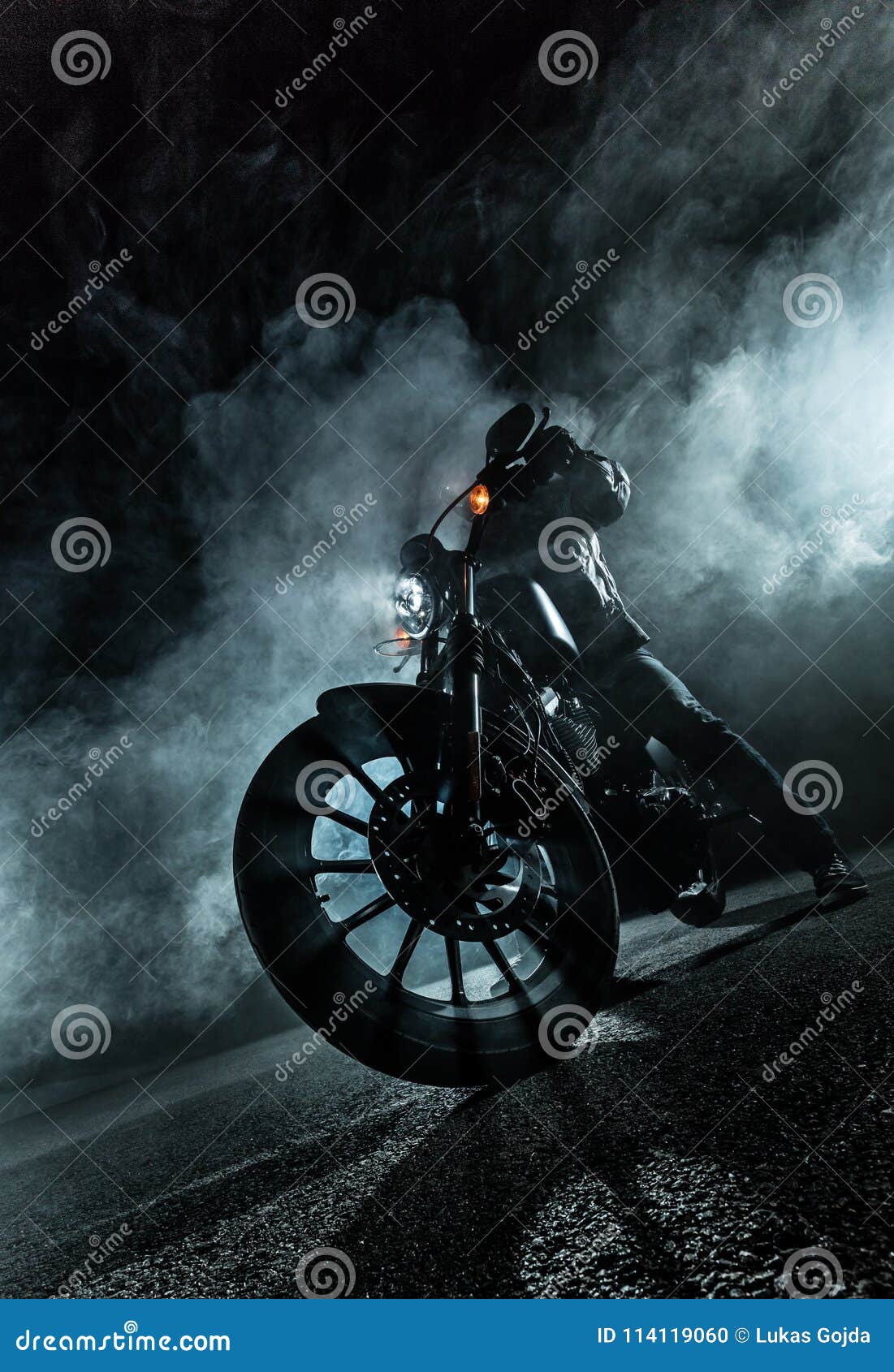 High Power Motorcycle Chopper at Night. Stock Photo - Image of iron ...
