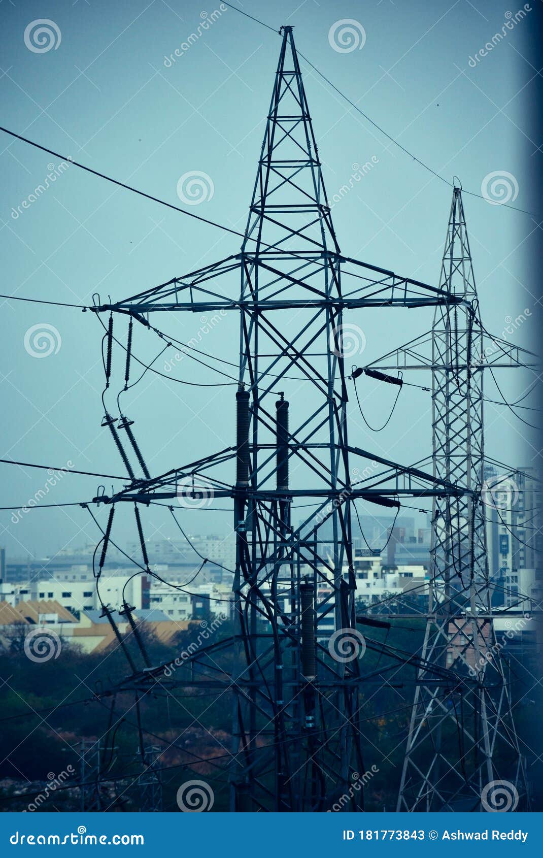High Power Transmission Cable Towers Stock Image - Image of power ...