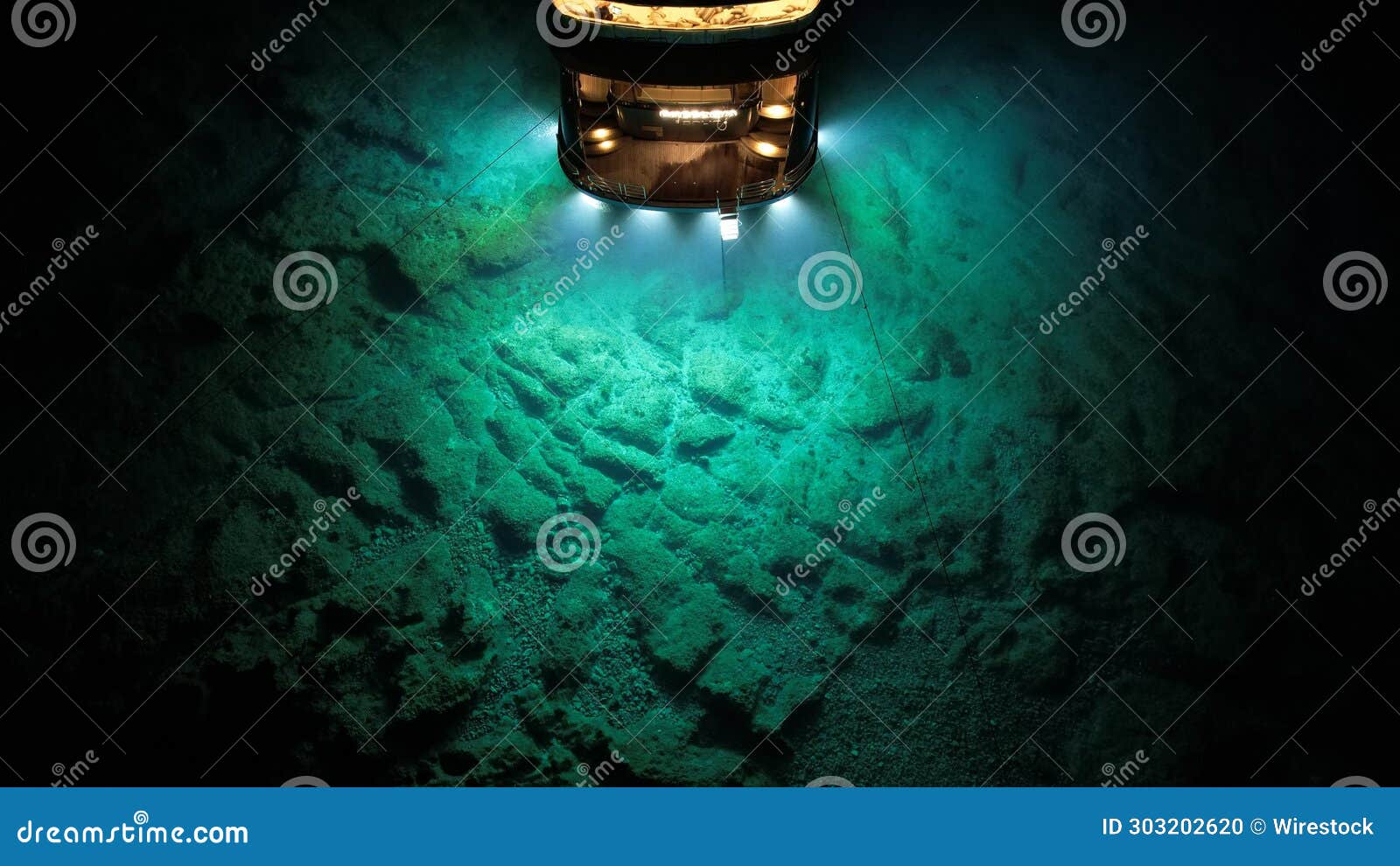 High-powered Lamp Illuminating a Deep Underwater Exploration Scene ...