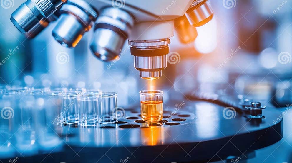 Advanced Scientific Research Using High Powered Microscope Stock Image ...