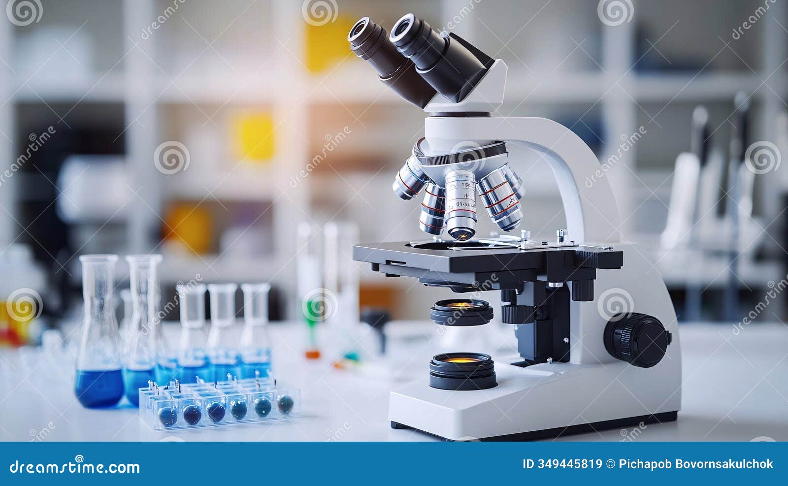 High-Powered Microscope Side View in Laboratory Setting Stock Image ...