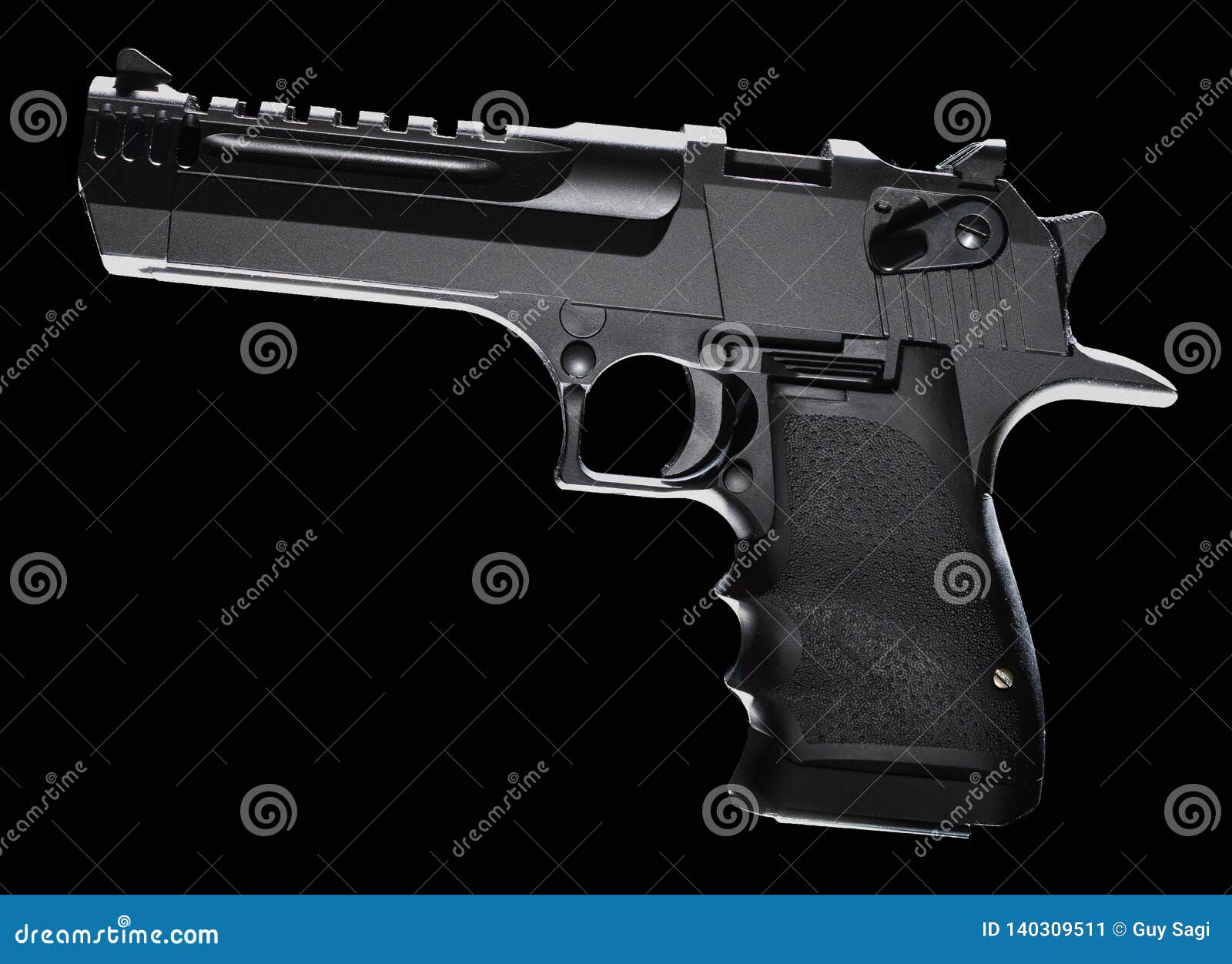High Powered Pistol on Black Stock Image - Image of rubber, firearm ...