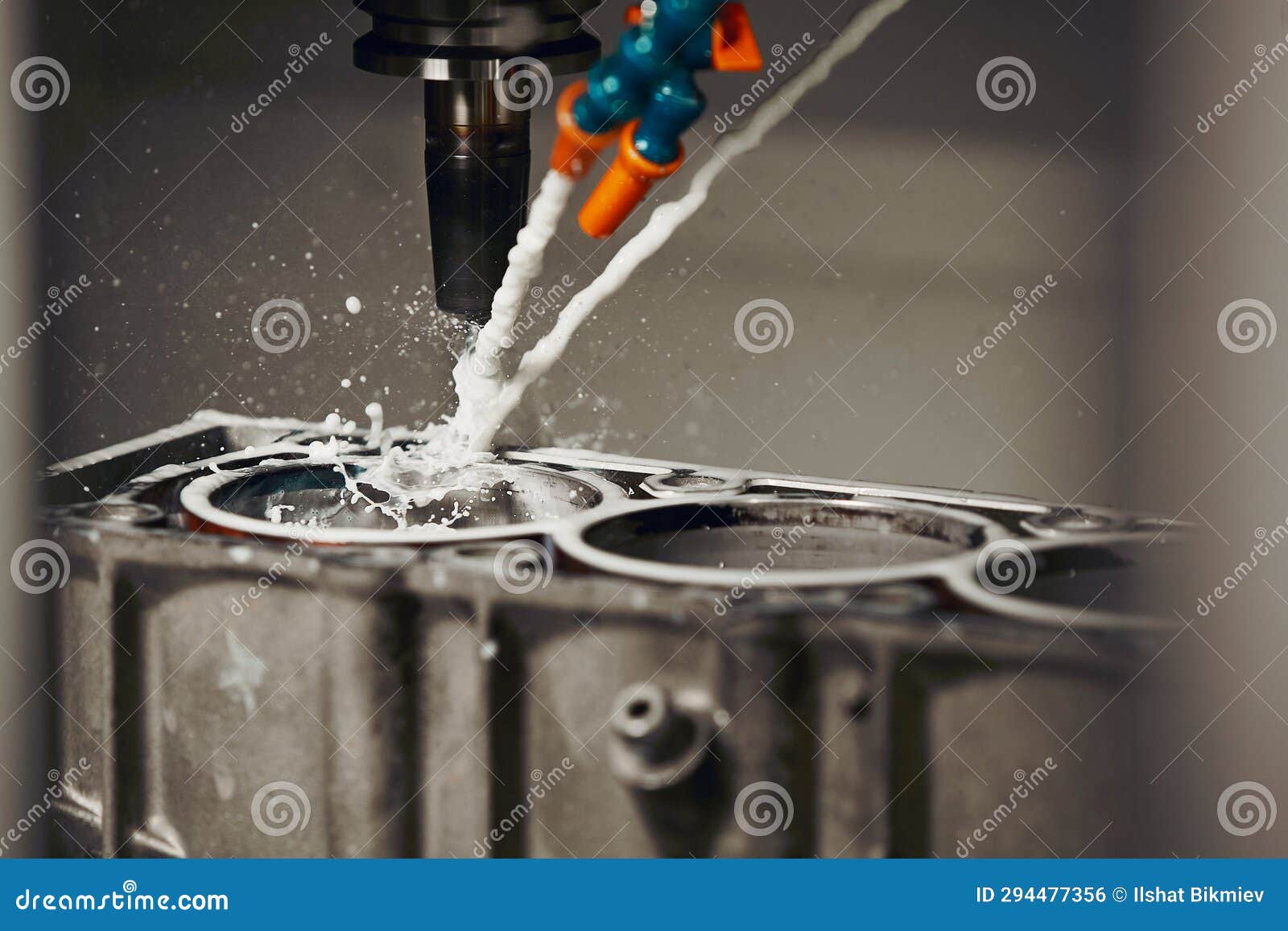 High Precision Cnc Milling Machine Makes Holes in the Car Engine with a ...