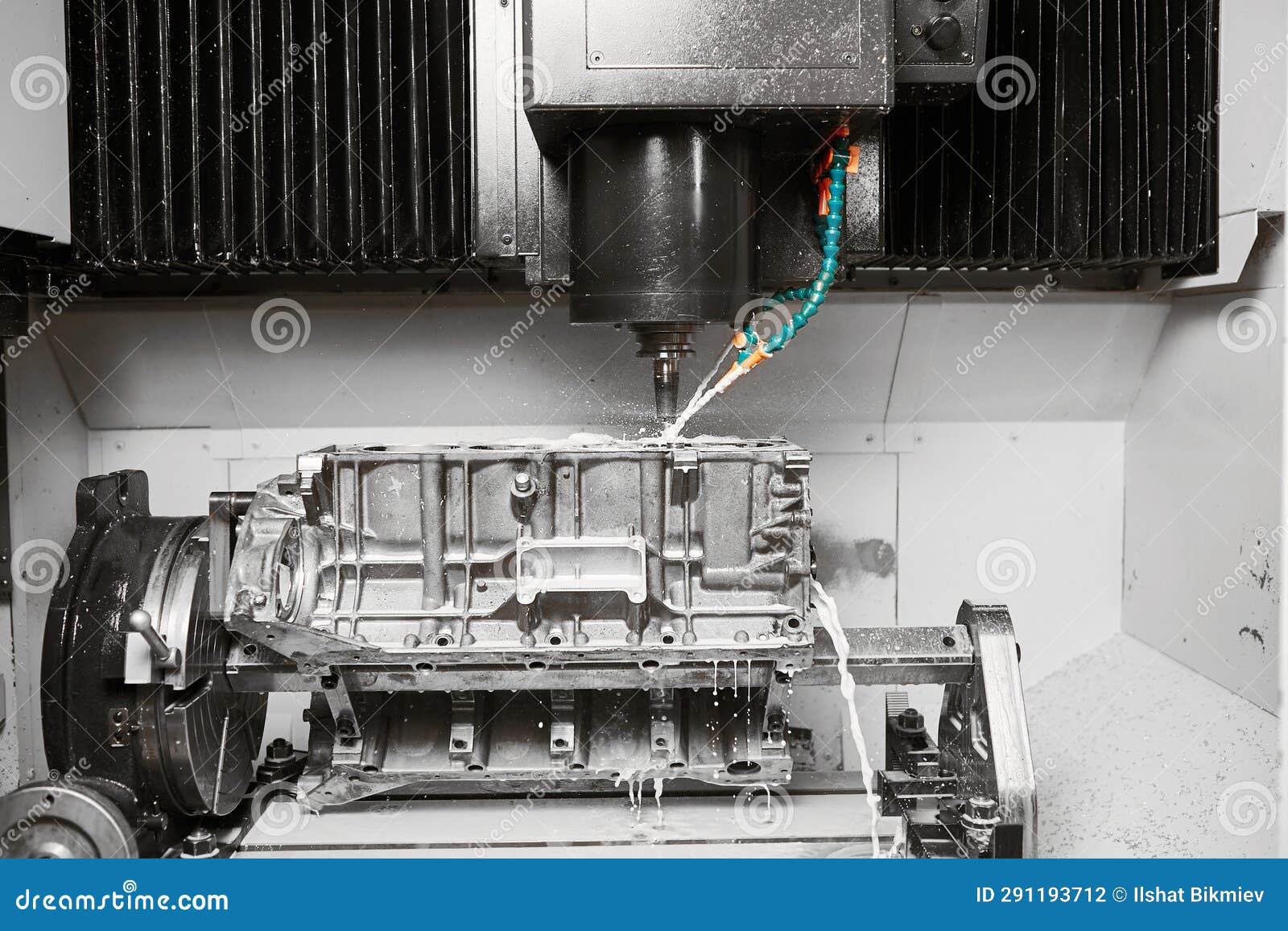 High Precision Cnc Milling Machine Makes Holes in the Car Engine. Stock ...