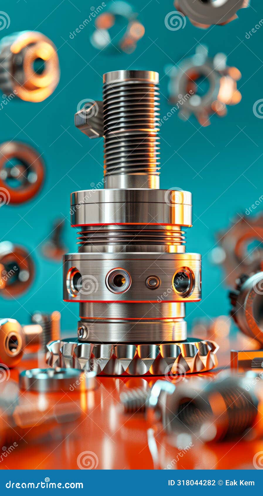 High Precision Engine Parts Levitating Against Orange Background in ...