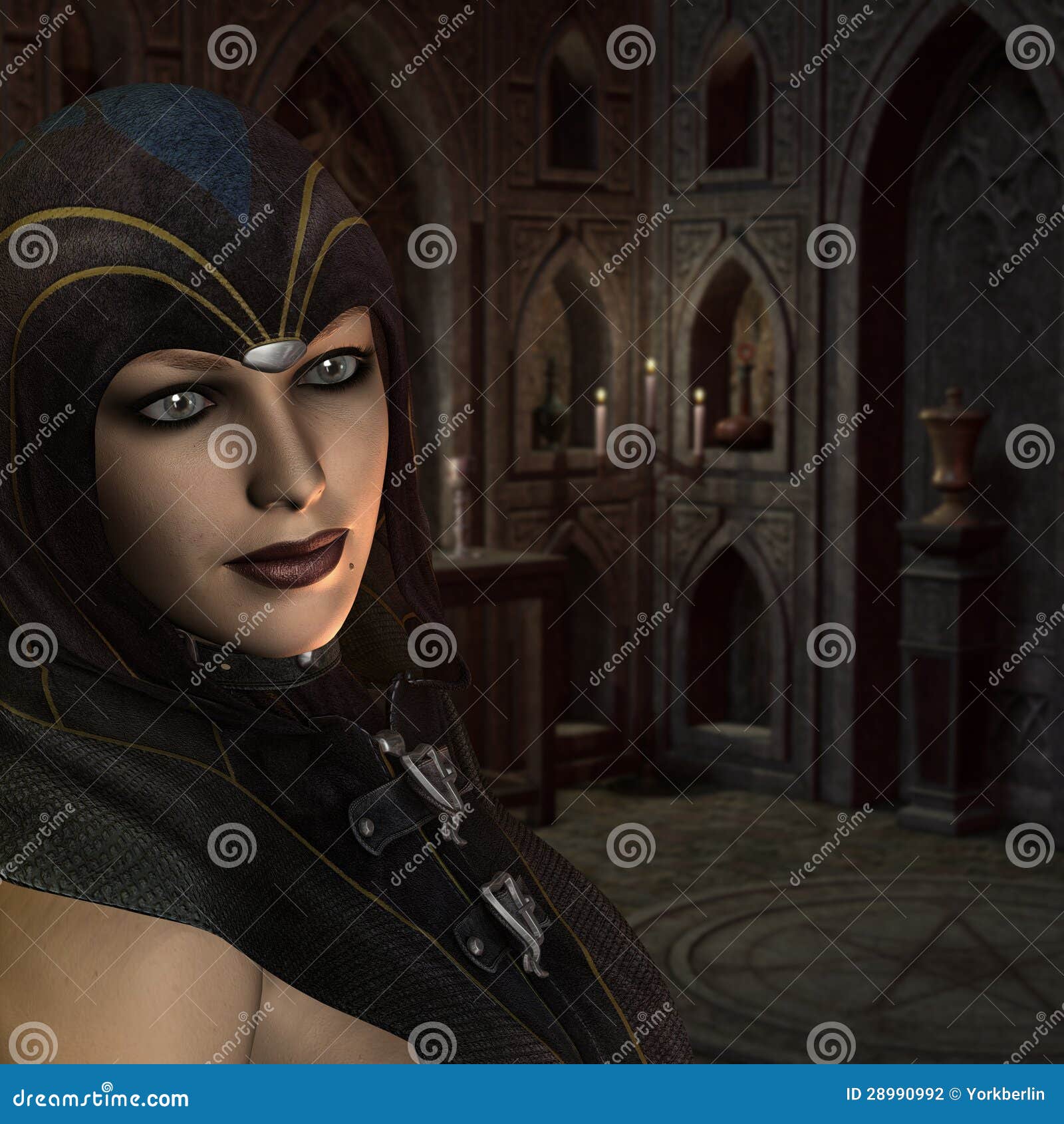 High Priestess With A Laurel Wreath And Aura Around Her Head, Reading A ...