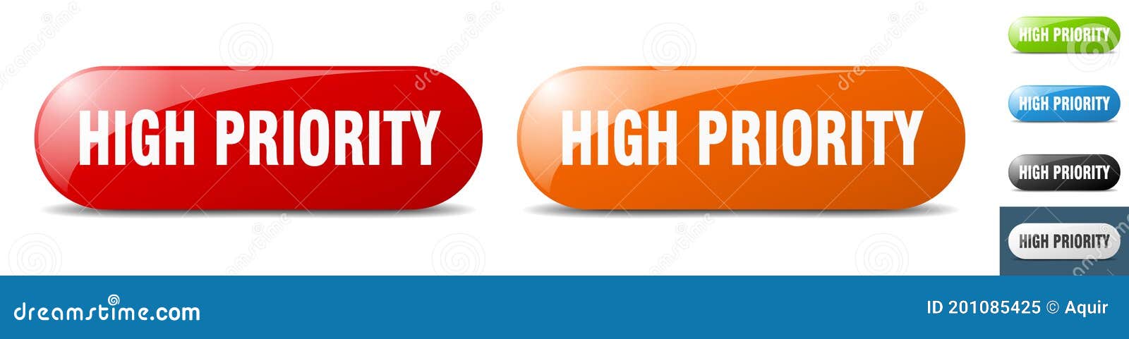 High Priority Button. Key. Sign. Push Button Set Stock Vector ...