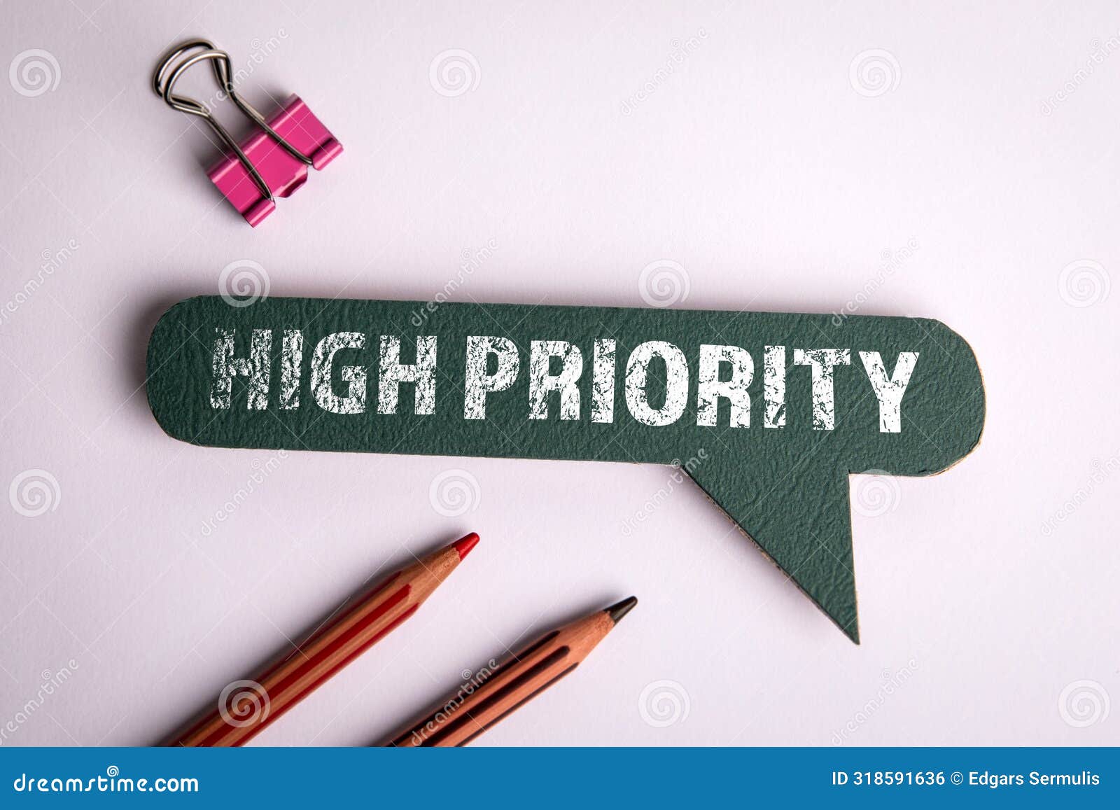 High Priority. Green Speech Bubble on White Office Desk Stock Photo ...