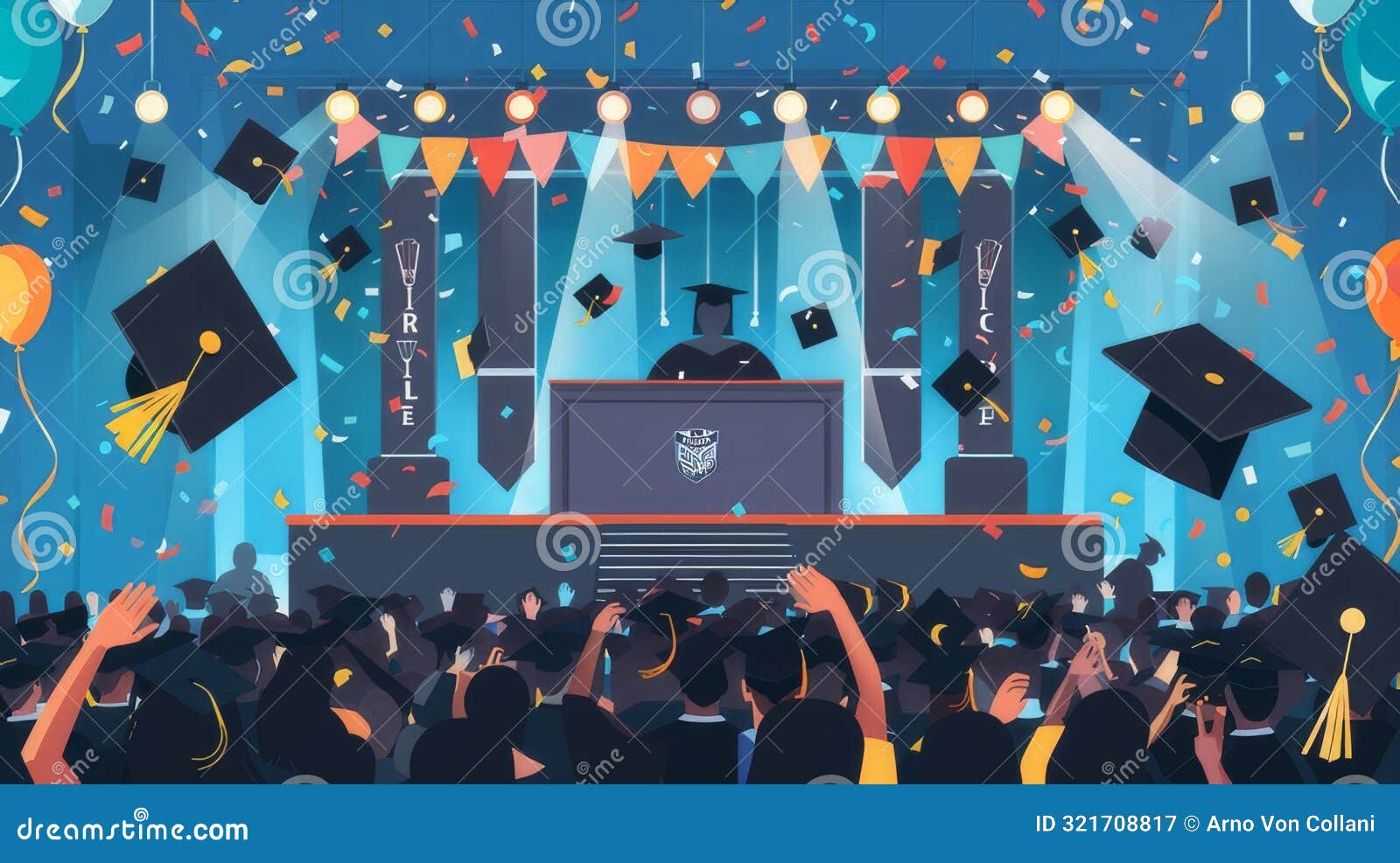 Joyful Graduation Ceremony Background with Festive Decorations and ...