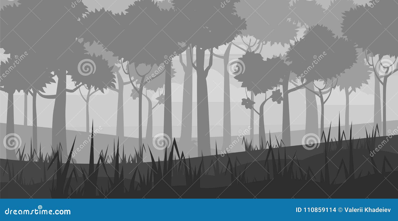 Background of Landscape with Deep Deciduous Forest. Cartoon Style ...