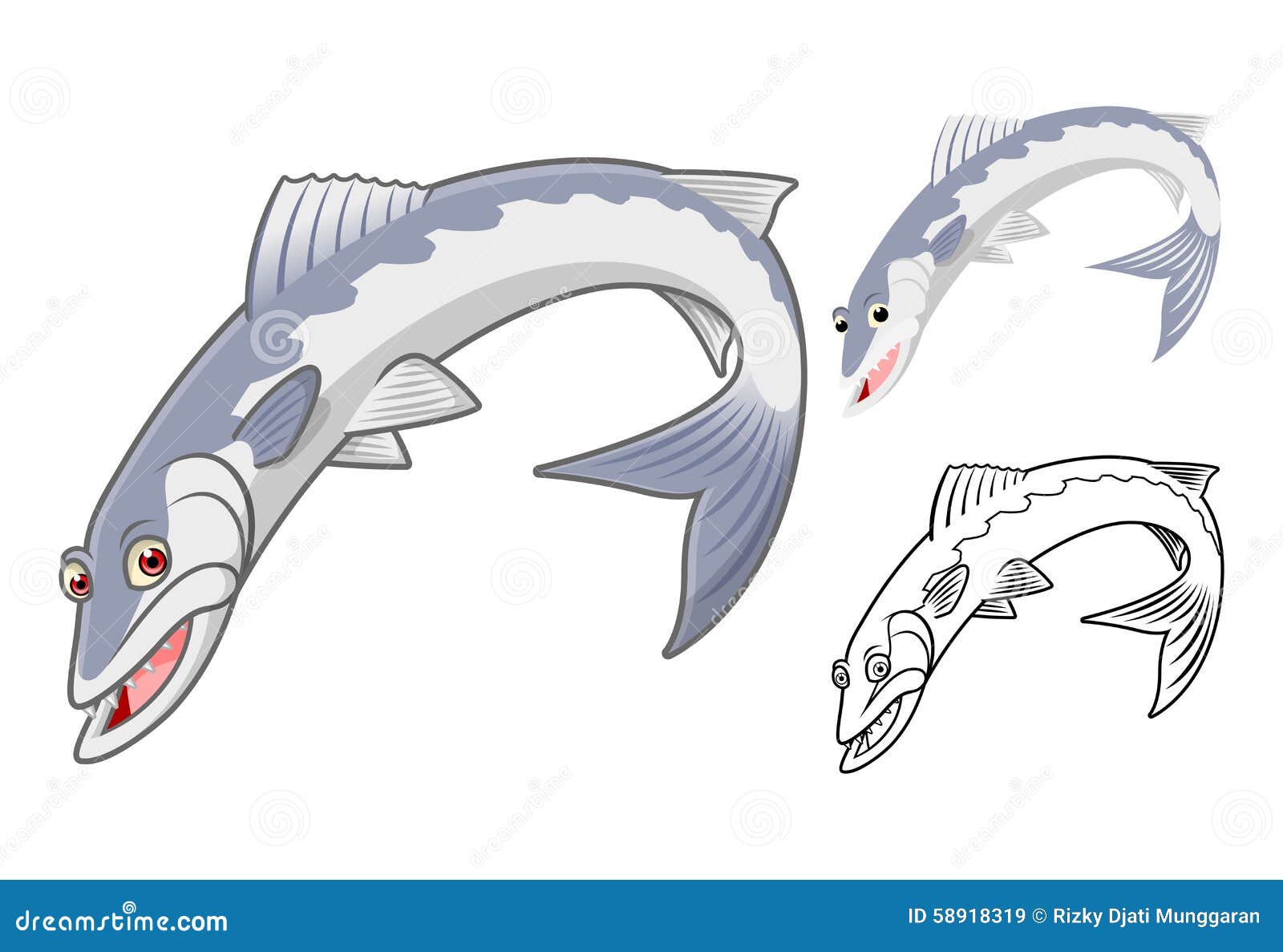 High Quality Barracuda Cartoon Character Include Flat Design and Line ...