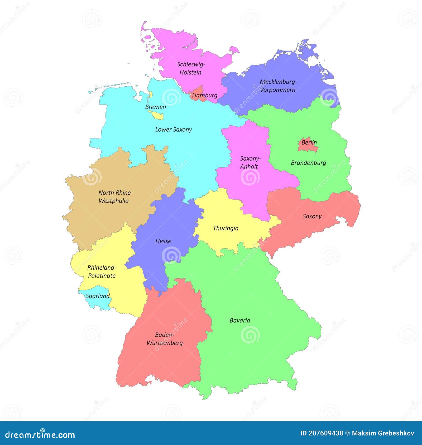 High Quality Colorful Labeled Map of Germany with Borders Stock ...