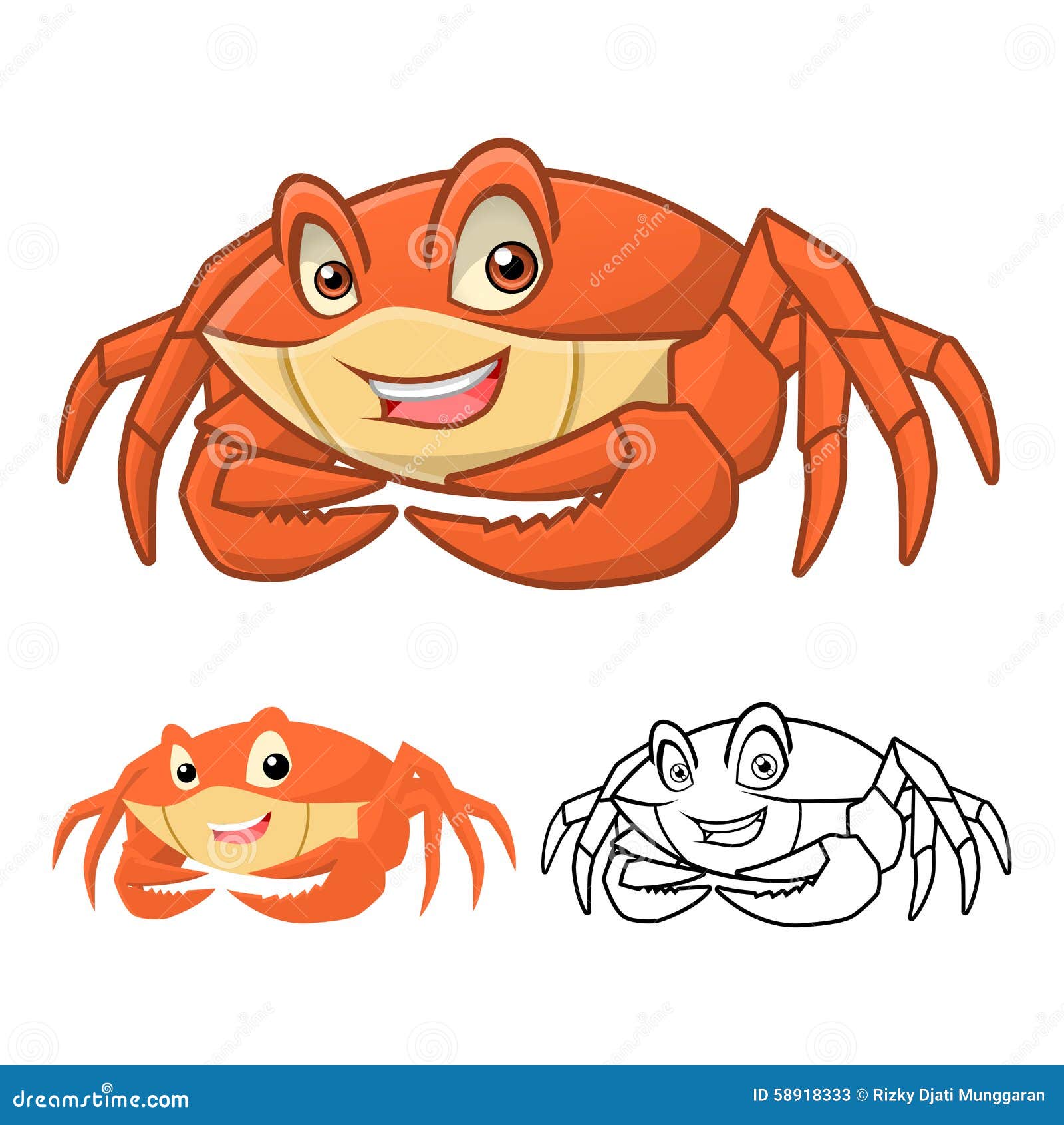 High Quality Crab Cartoon Character Include Flat Design and Line Art ...