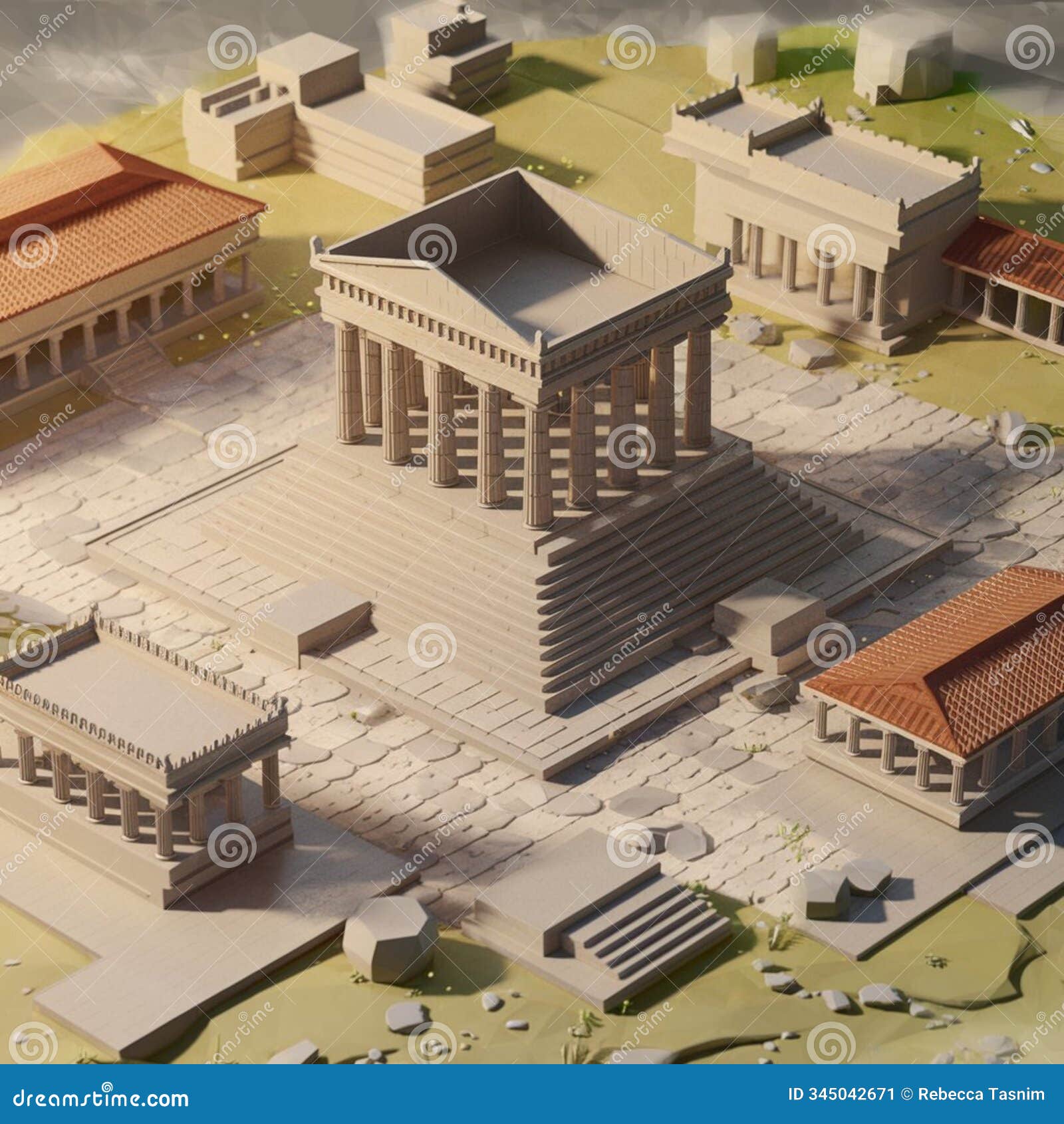 High-Quality 3D Render of Ancient Greek Temple Model with Columns and ...