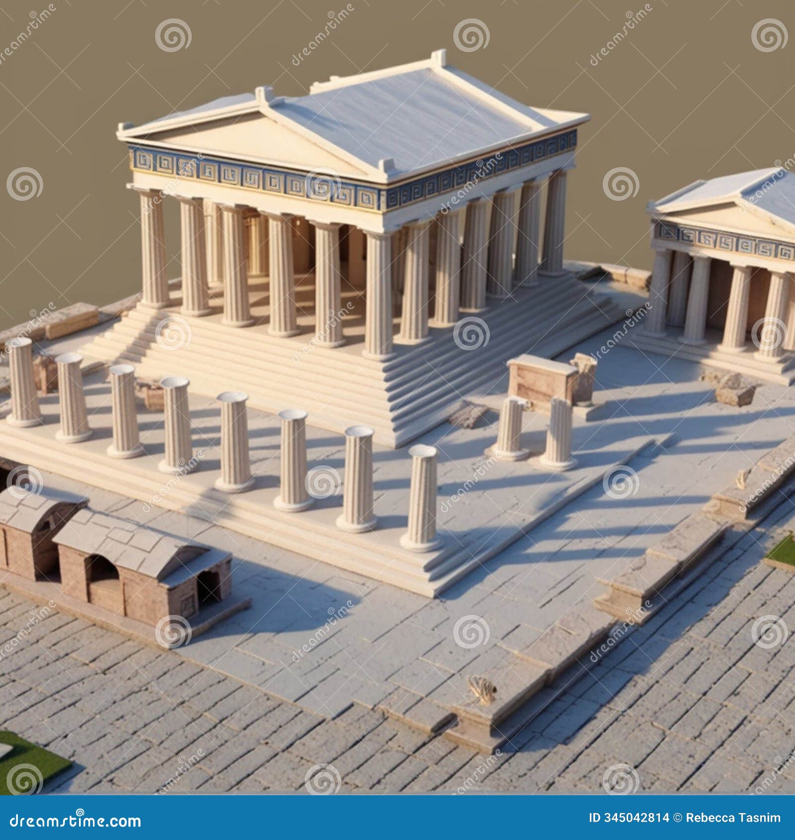 High-Quality 3D Render of Ancient Greek Temple Model with Columns and ...