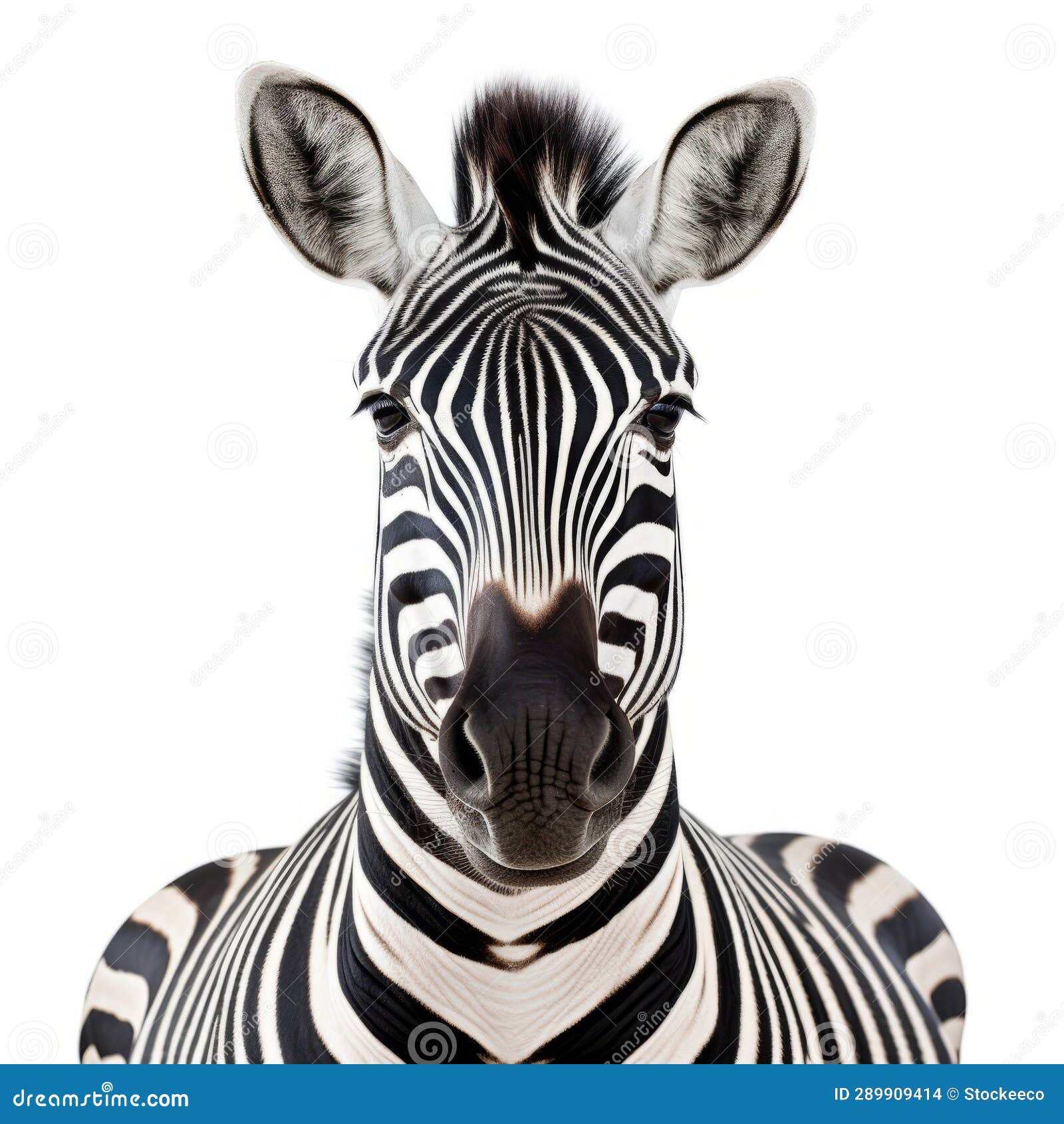 High-quality Digital Print of Zebra: Front View on White Background ...