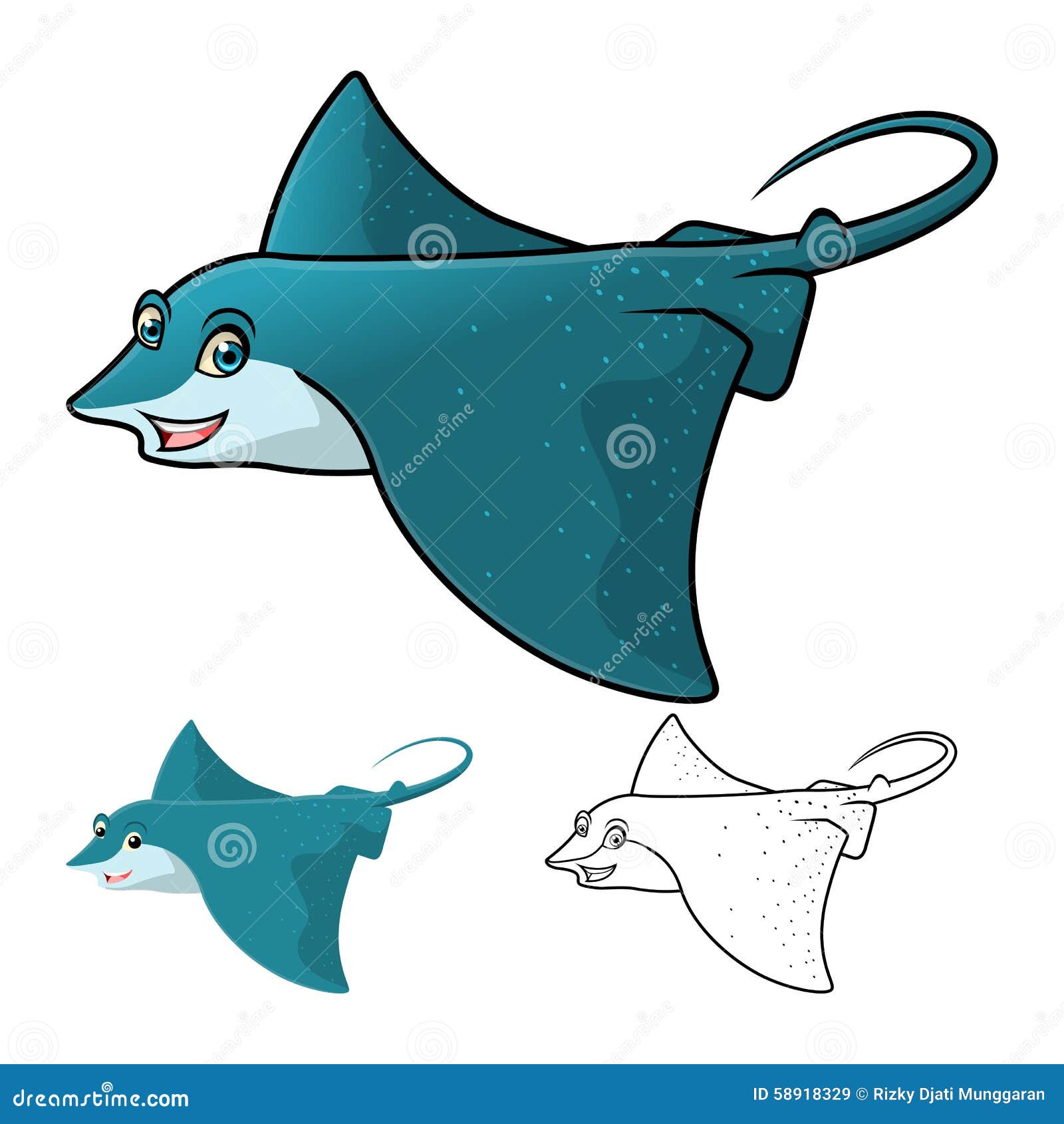 High Quality Eagle Ray Cartoon Character Include Flat Design and Line ...