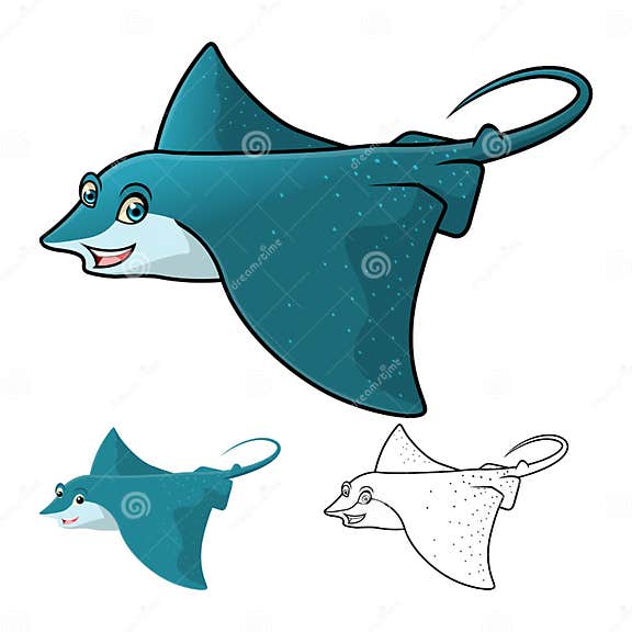 High Quality Eagle Ray Cartoon Character Include Flat Design and Line ...