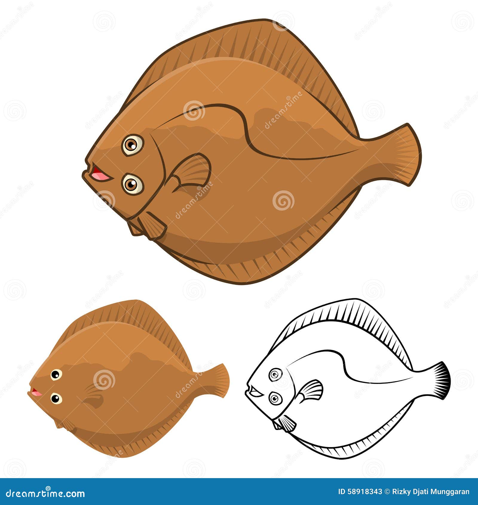 High Quality Flatfish Cartoon Character Include Flat Design and Line ...