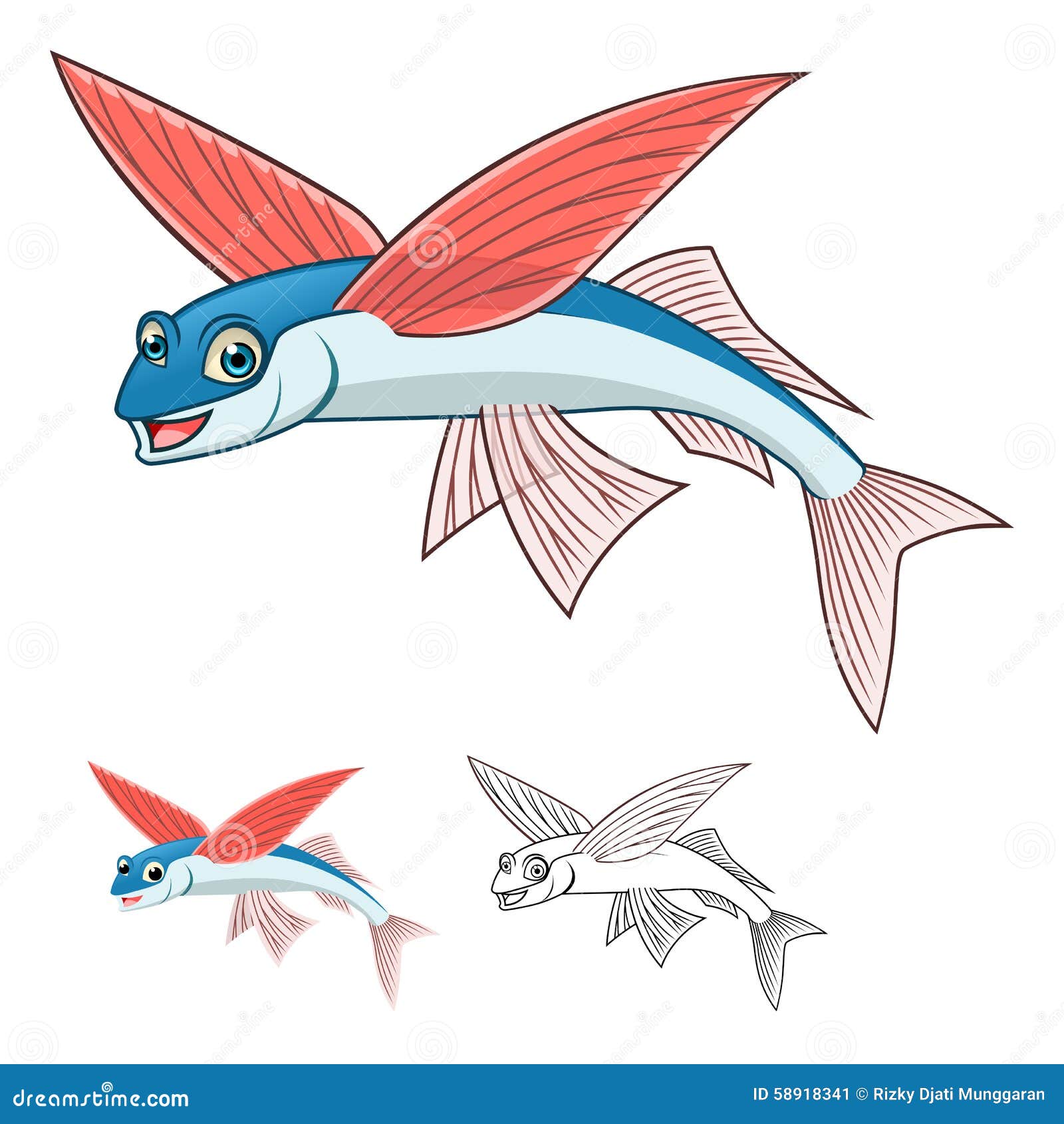 High Quality Flyingfish Cartoon Character Include Flat Design and Line ...