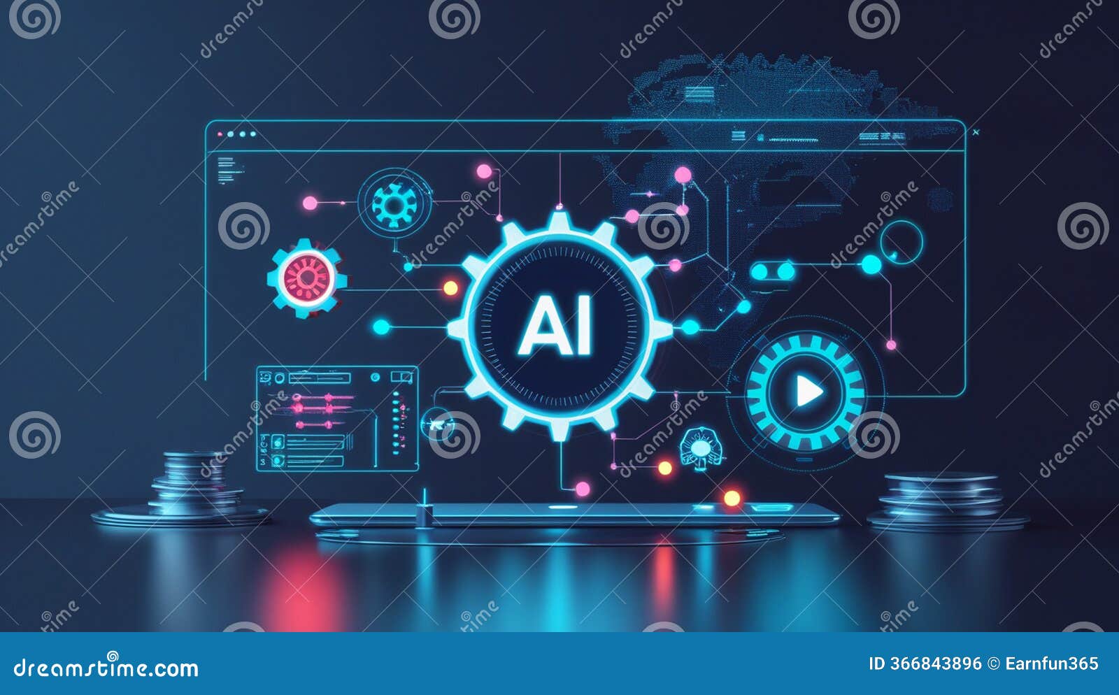 Glowing AI-powered Social Network With Algorithms. Stock Photography ...