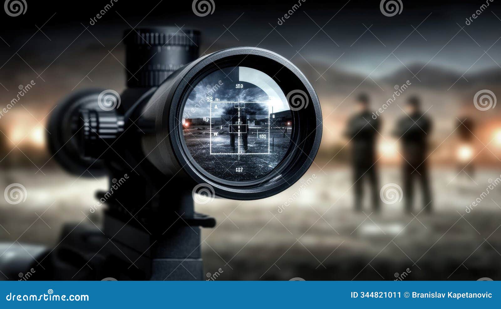 Sniper Scope View Focusing on Distant Target with Blurred Background ...