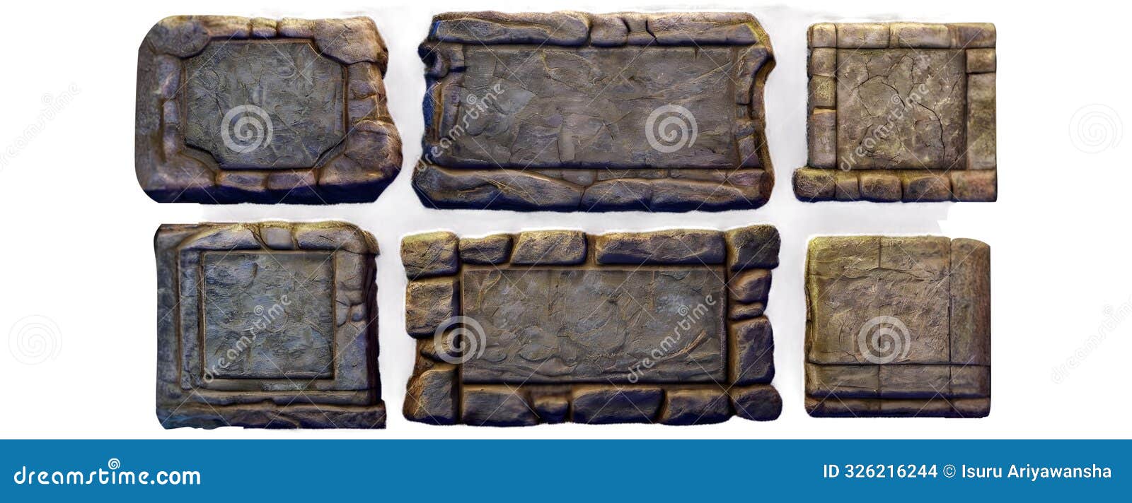 Set of Six Detailed Stone Tablet Frames Isolated in White Background ...