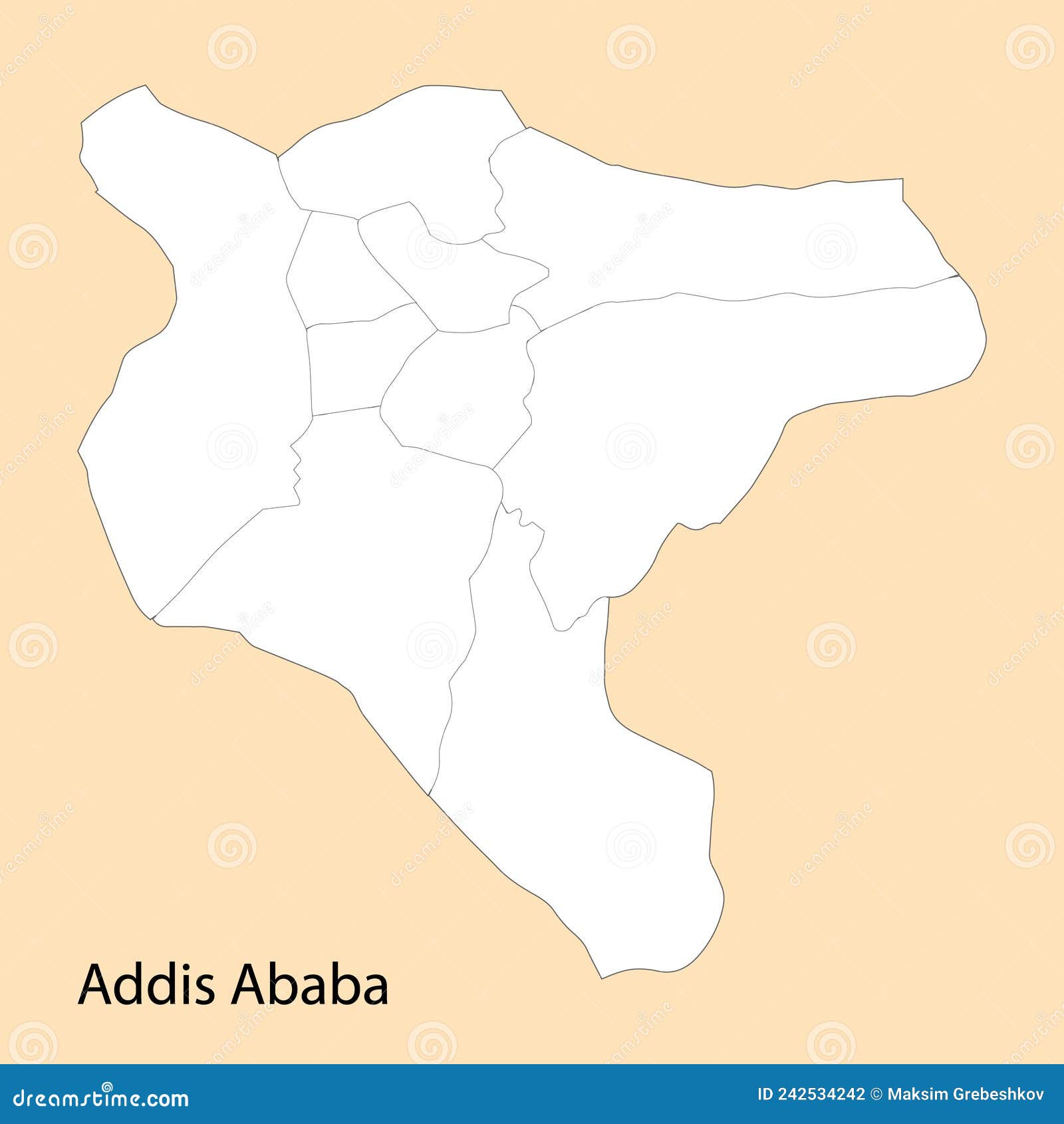 High Quality Map of Addis Ababa is a Region of Ethiopia Stock Vector ...