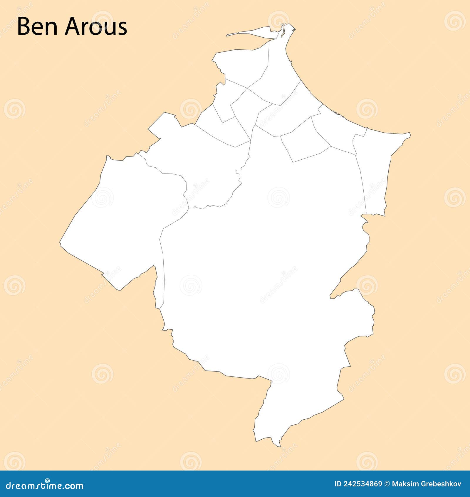 High Quality Map of Ben Arous is a Region of Tunisia Stock Vector ...