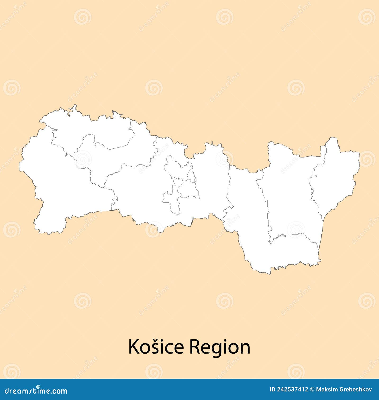 High Quality Map of Kosice Region is a Province of Slovakia Stock ...