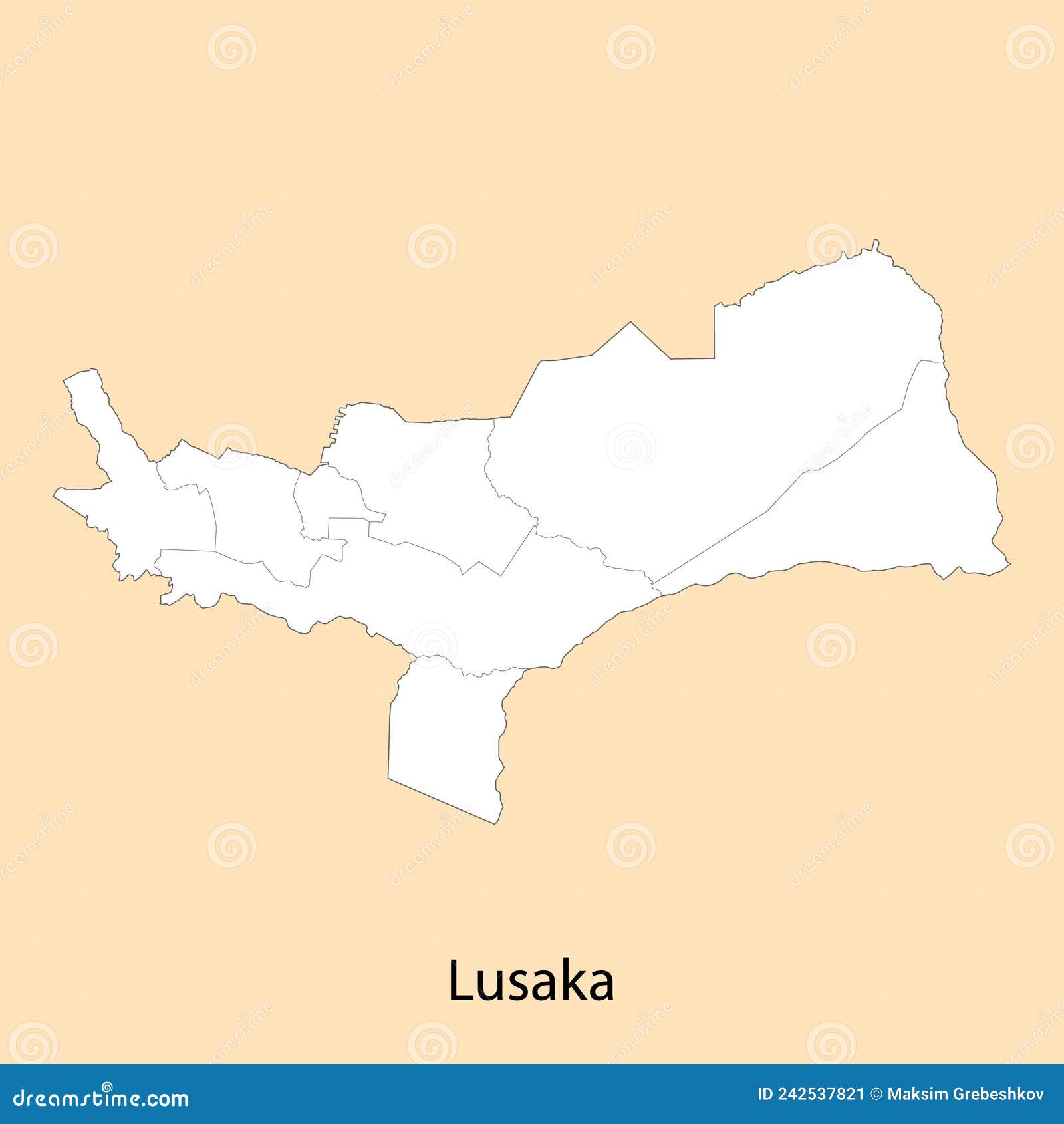 Lusaka Map. Detailed Map Of Lusaka City Administrative Area. Cityscape ...