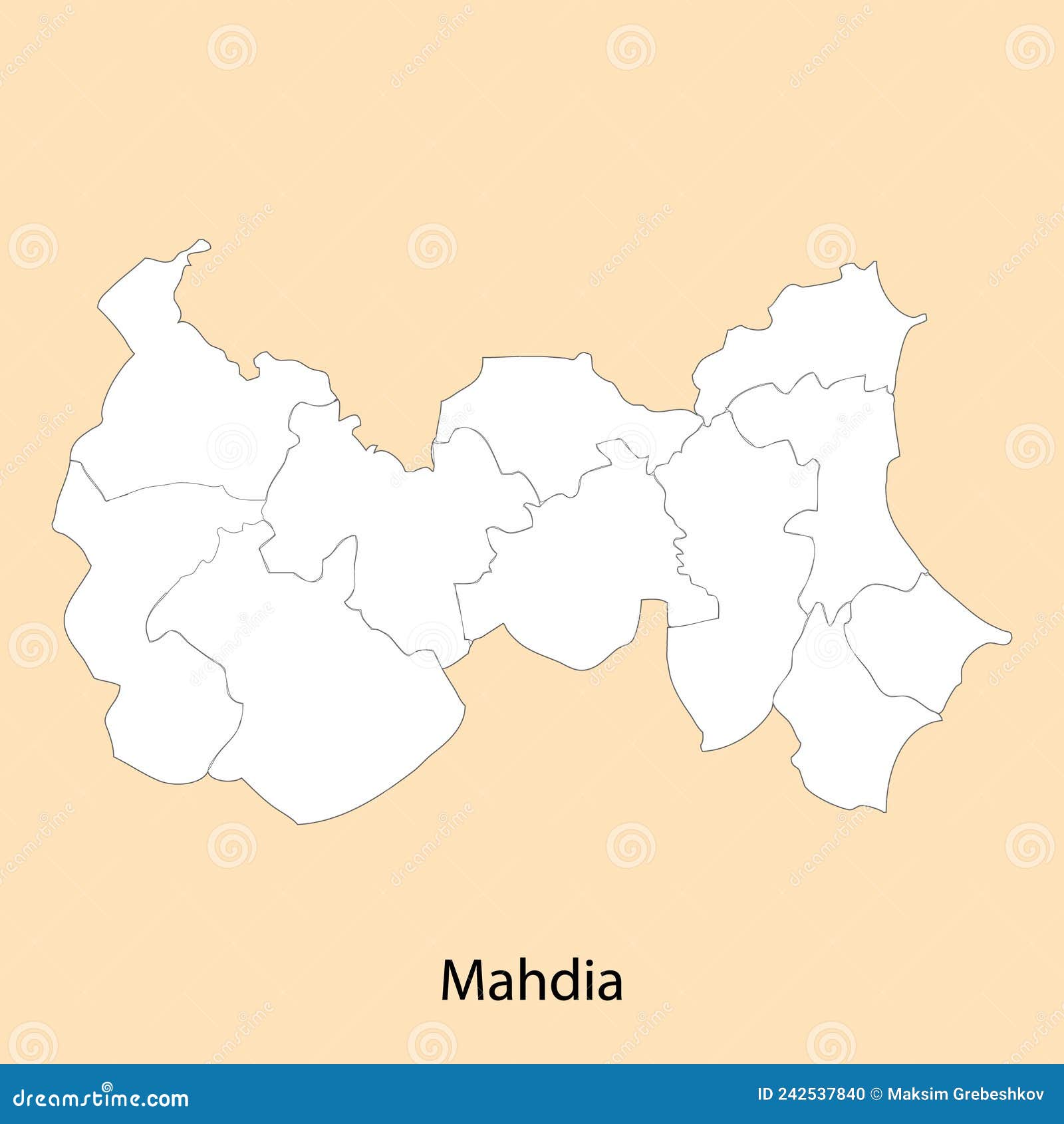High Quality Map of Mahdia is a Region of Tunisia Stock Vector ...