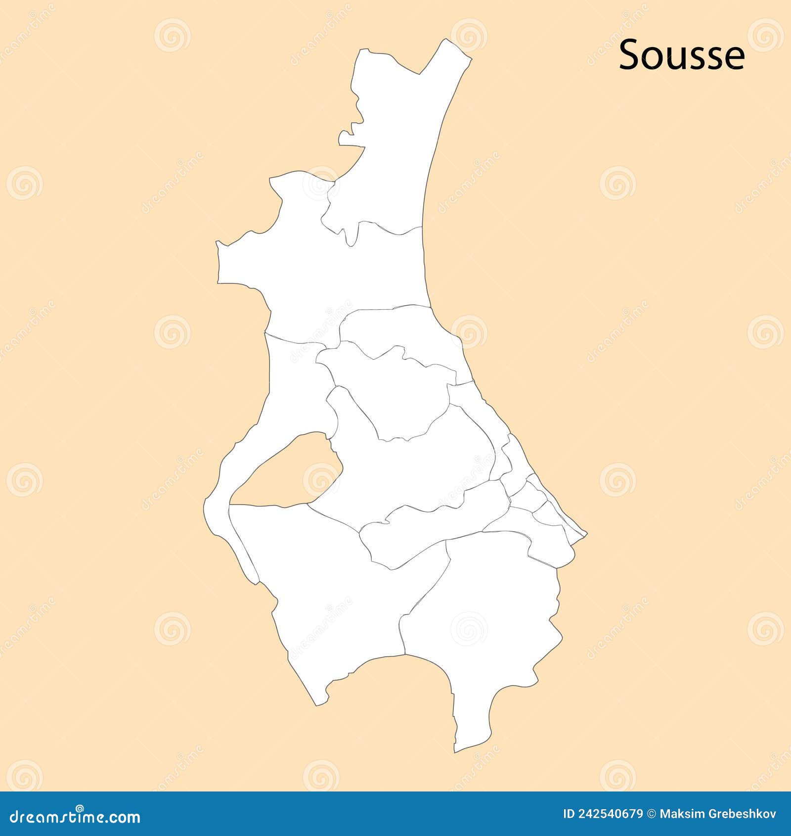 High Quality Map of Sousse is a Region of Tunisia Stock Vector ...