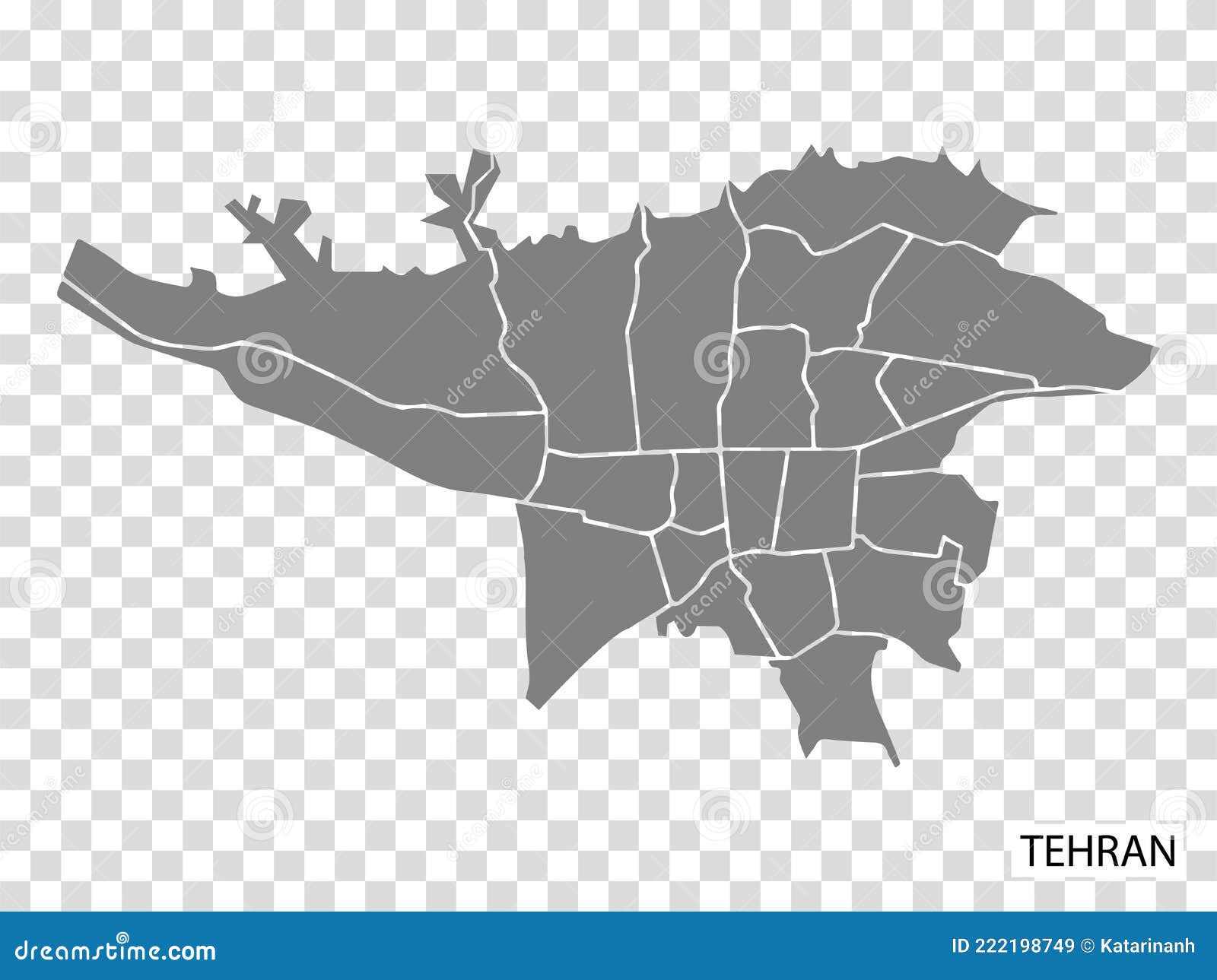 High Quality Map Of Tehran Is A Capital In Iran, With Borders Of The ...