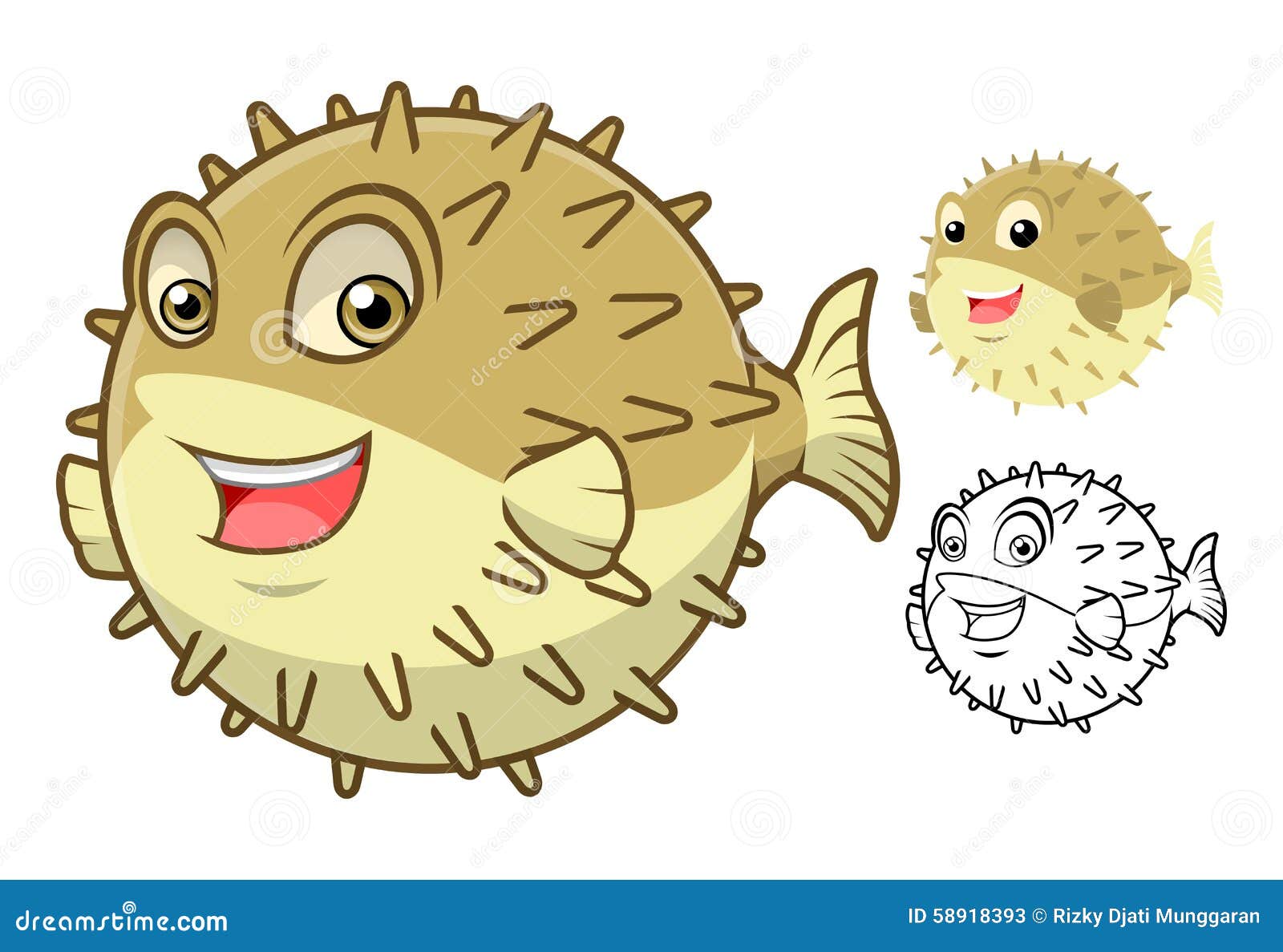 Set Puffer Fish On A Plate Icon Isolated On Black And White Background ...