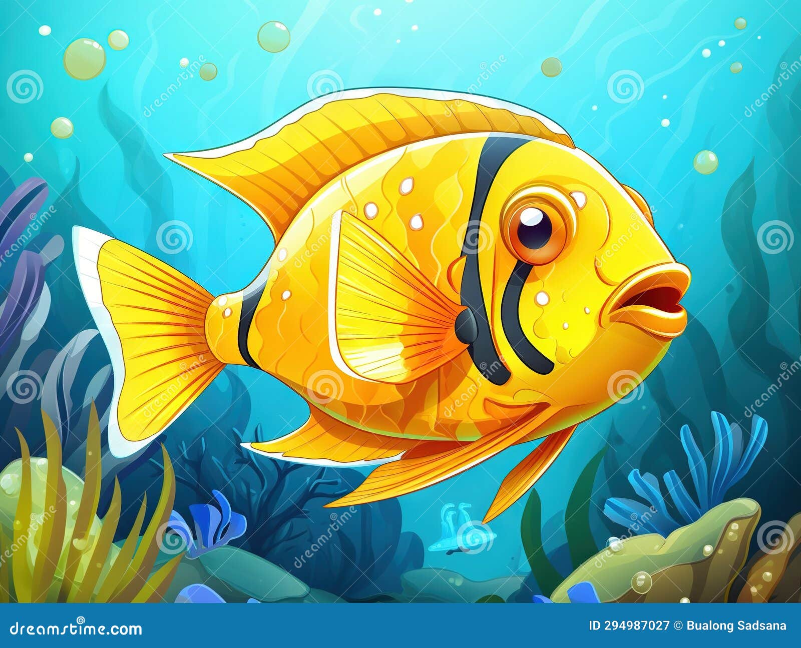 High Quality Rabbitfish Cartoon Character Include Flat Design and Line ...