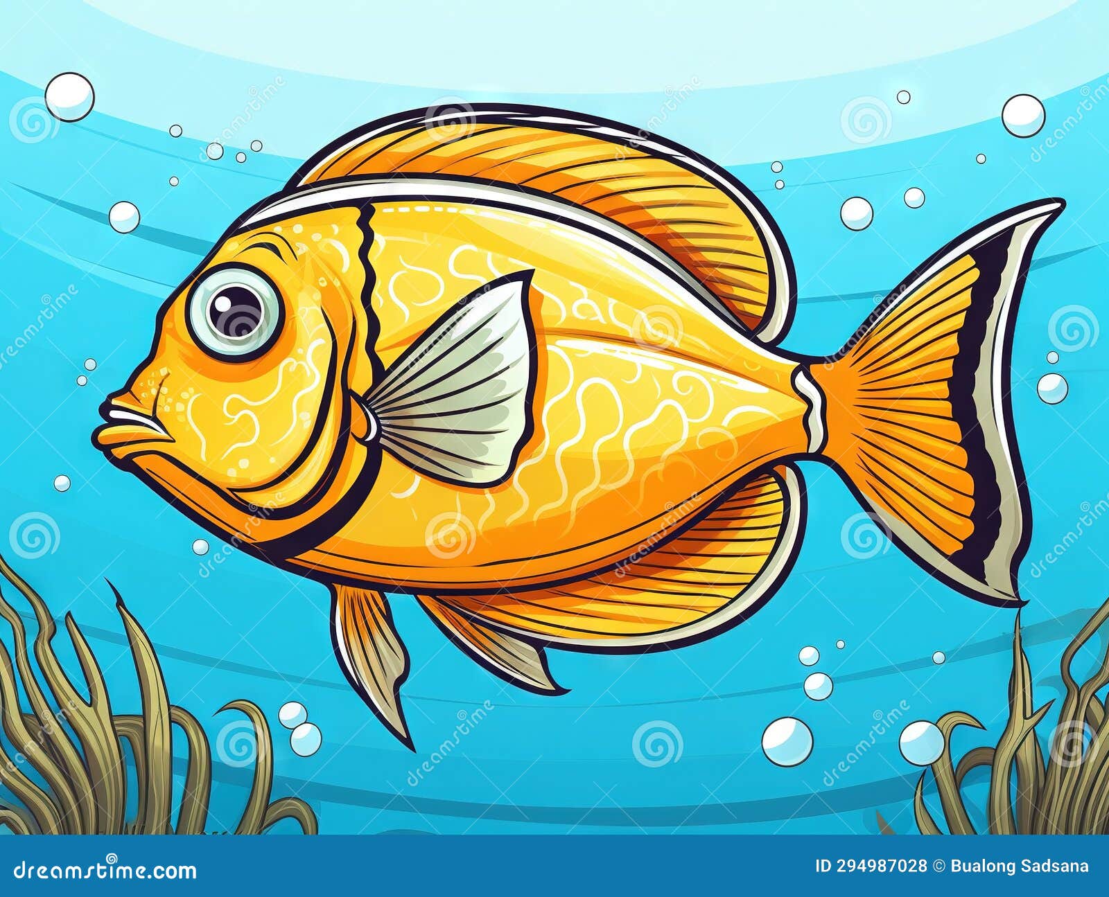 High Quality Rabbitfish Cartoon Character Include Flat Design and Line ...