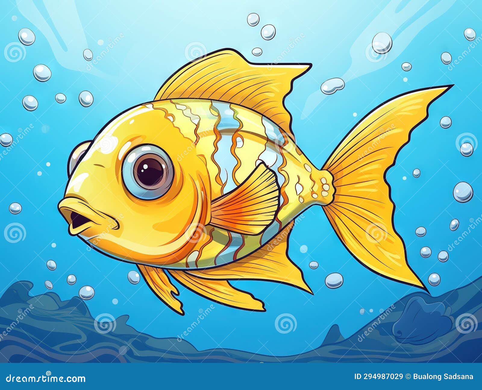 High Quality Rabbitfish Cartoon Character Include Flat Design and Line ...