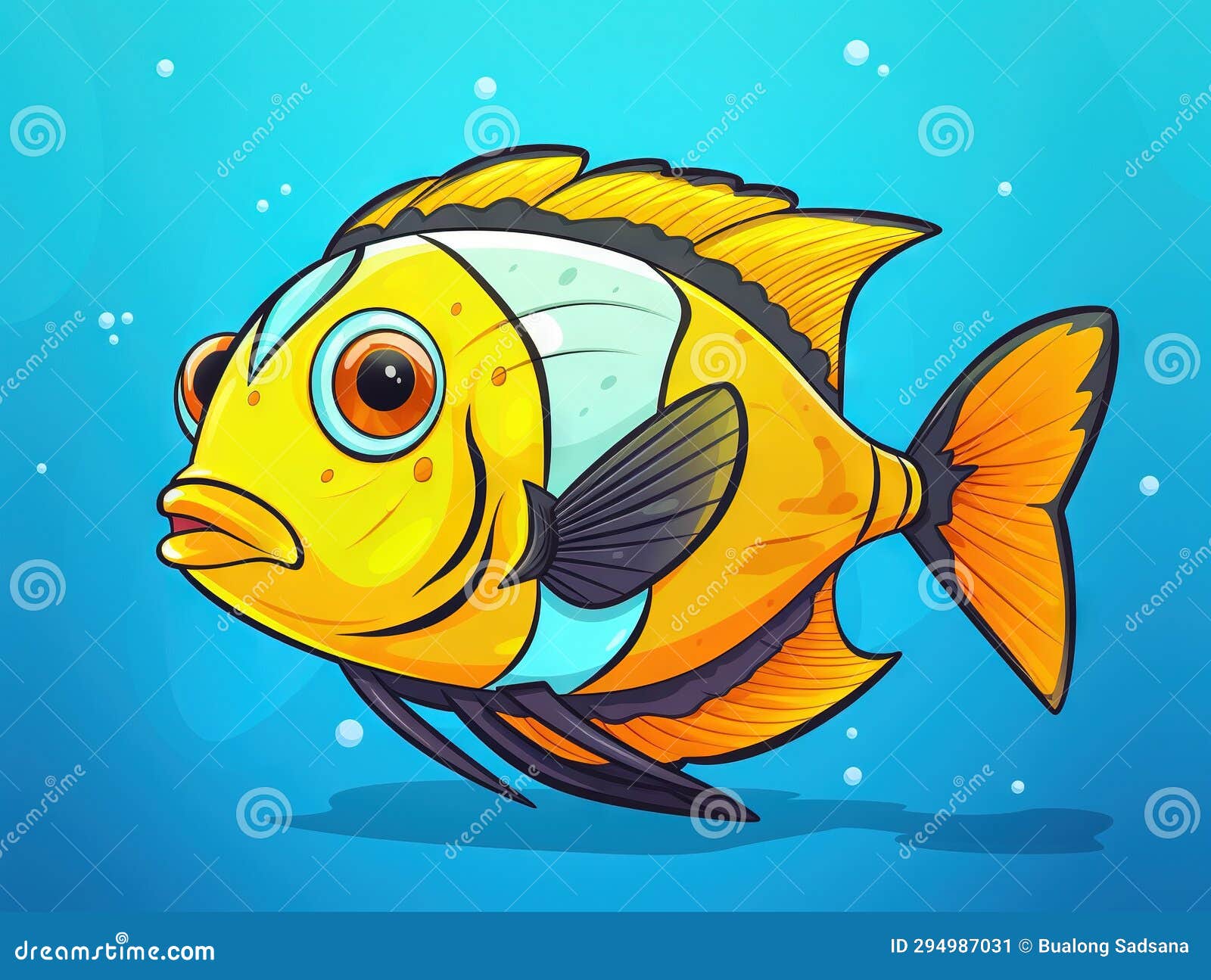 High Quality Rabbitfish Cartoon Character Include Flat Design and Line ...